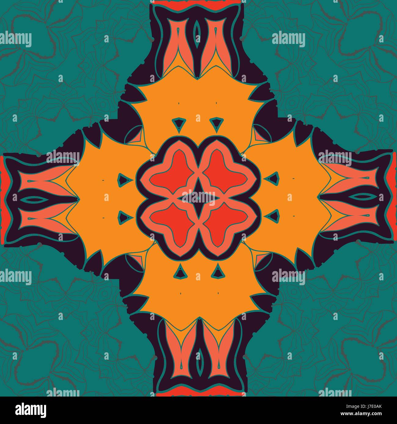 Elegant mandala-like pattern on green seamless texture. Hand-drawn ...