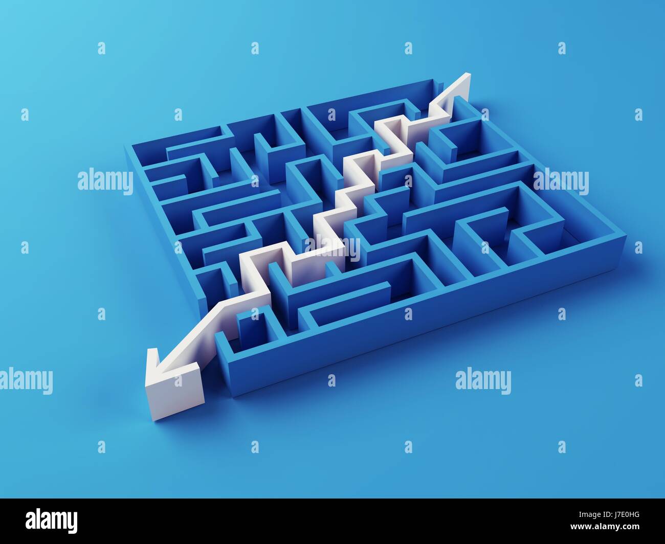 Solved Maze puzzle isolated on white Stock Photo - Alamy