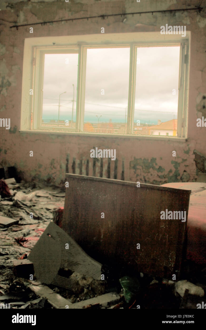 sad old abandoned dilapidated house. room stress and fear Stock Photo ...