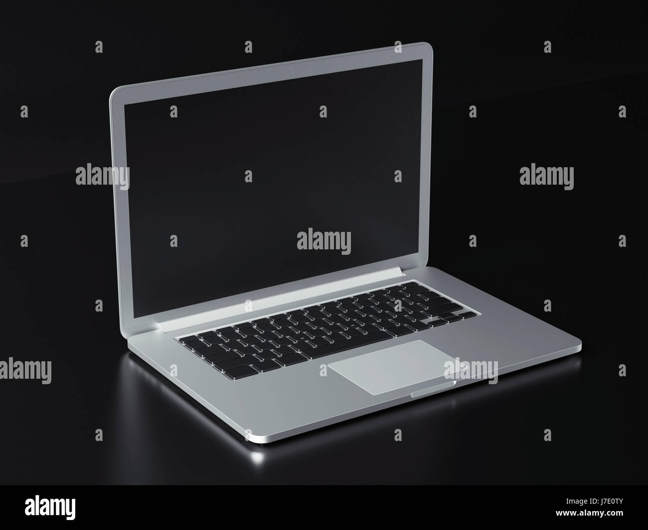 Silver Laptop with clipping path isolated on black shiny background ...
