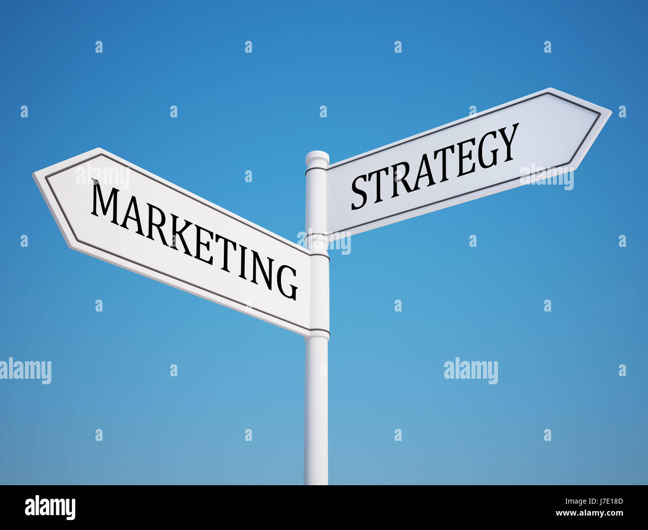 Marketing and Strategy Signpost isolated on clean sky Stock Photo - Alamy