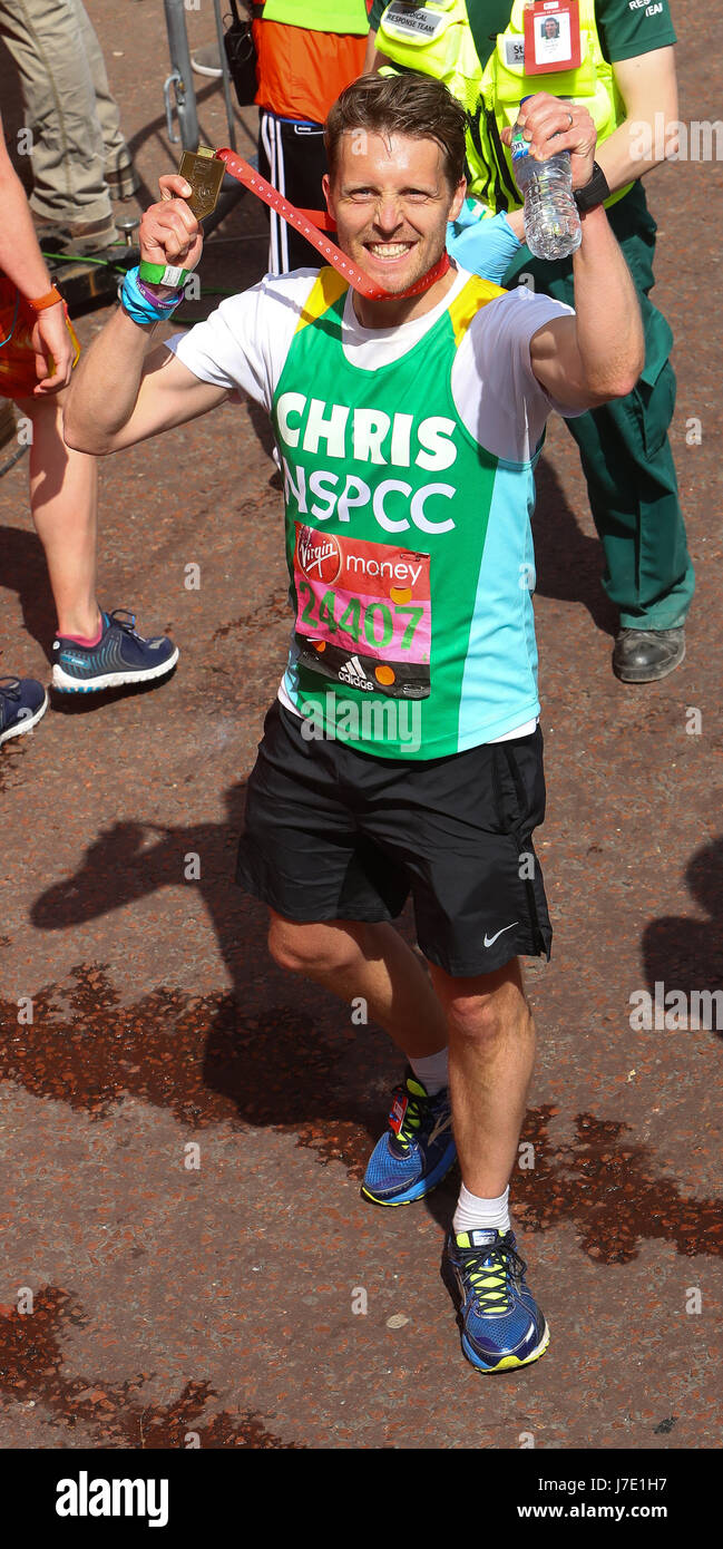 London Marathon finish - Celebrity and charity runners Featuring: Chris ...