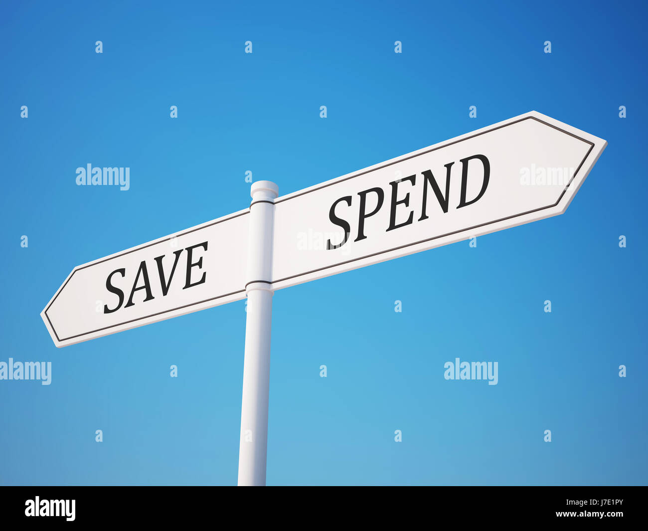 Spend and Save Signpost isolated on clean sky Stock Photo - Alamy