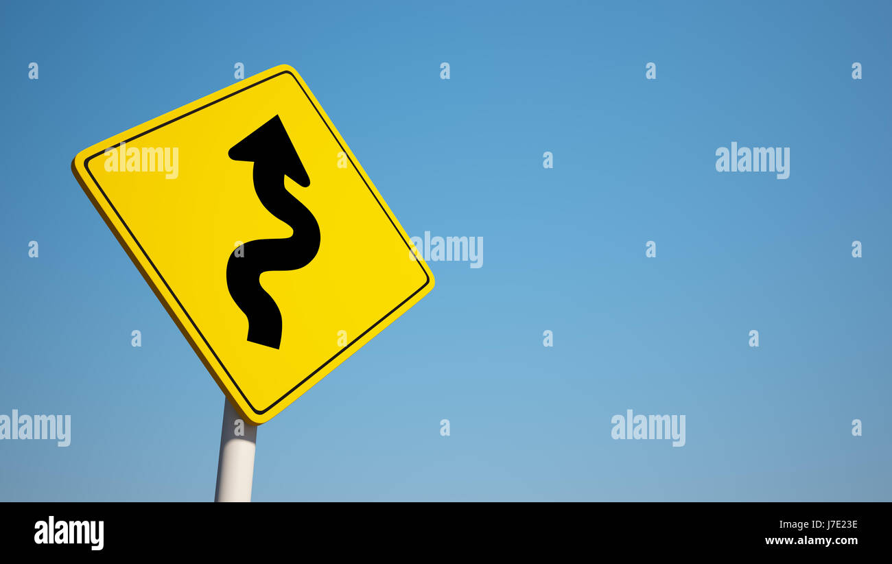 Curve Sign isolated on clean blue sky Stock Photo - Alamy