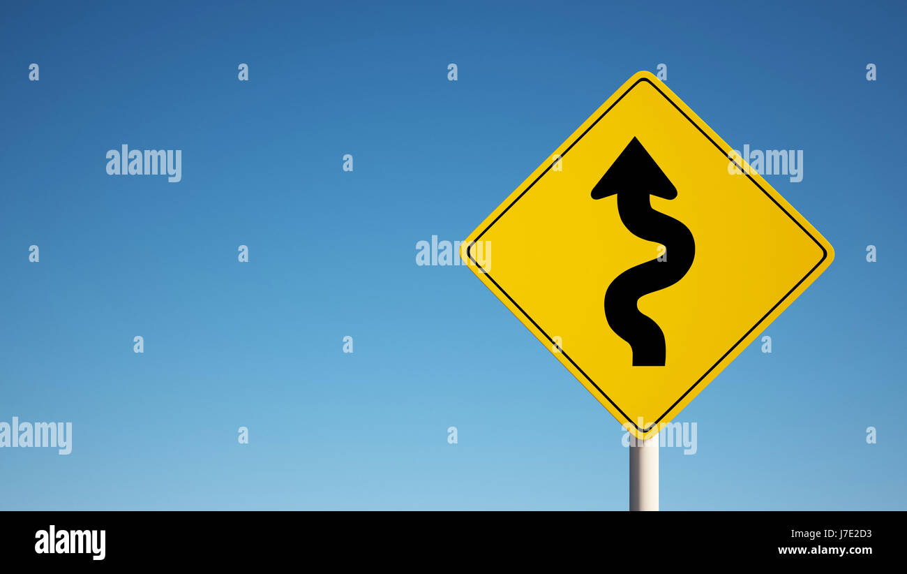 Curve Sign isolated on clean blue sky Stock Photo - Alamy