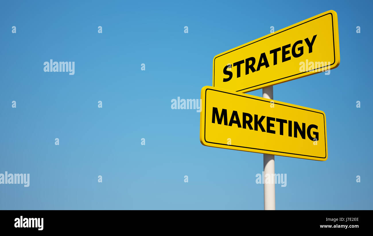 Marketing and Strategy Signpost isolated on clean sky Stock Photo - Alamy