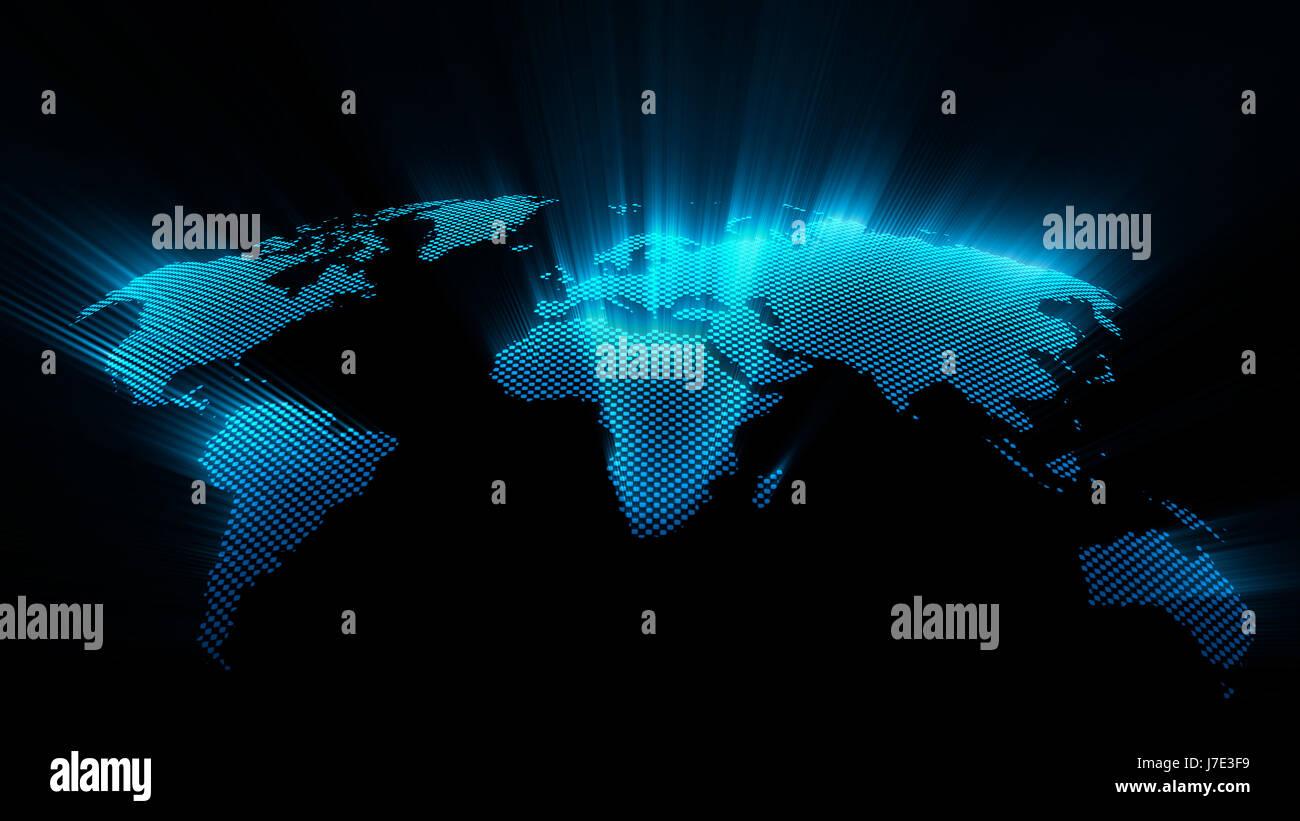 Shining world map on black background Stock Photo - Alamy