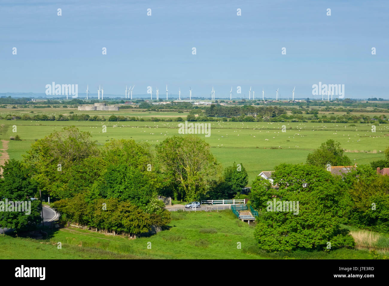 View from Winchelsea over Winchelsea Levels, Romney Marsh, to Camber ...