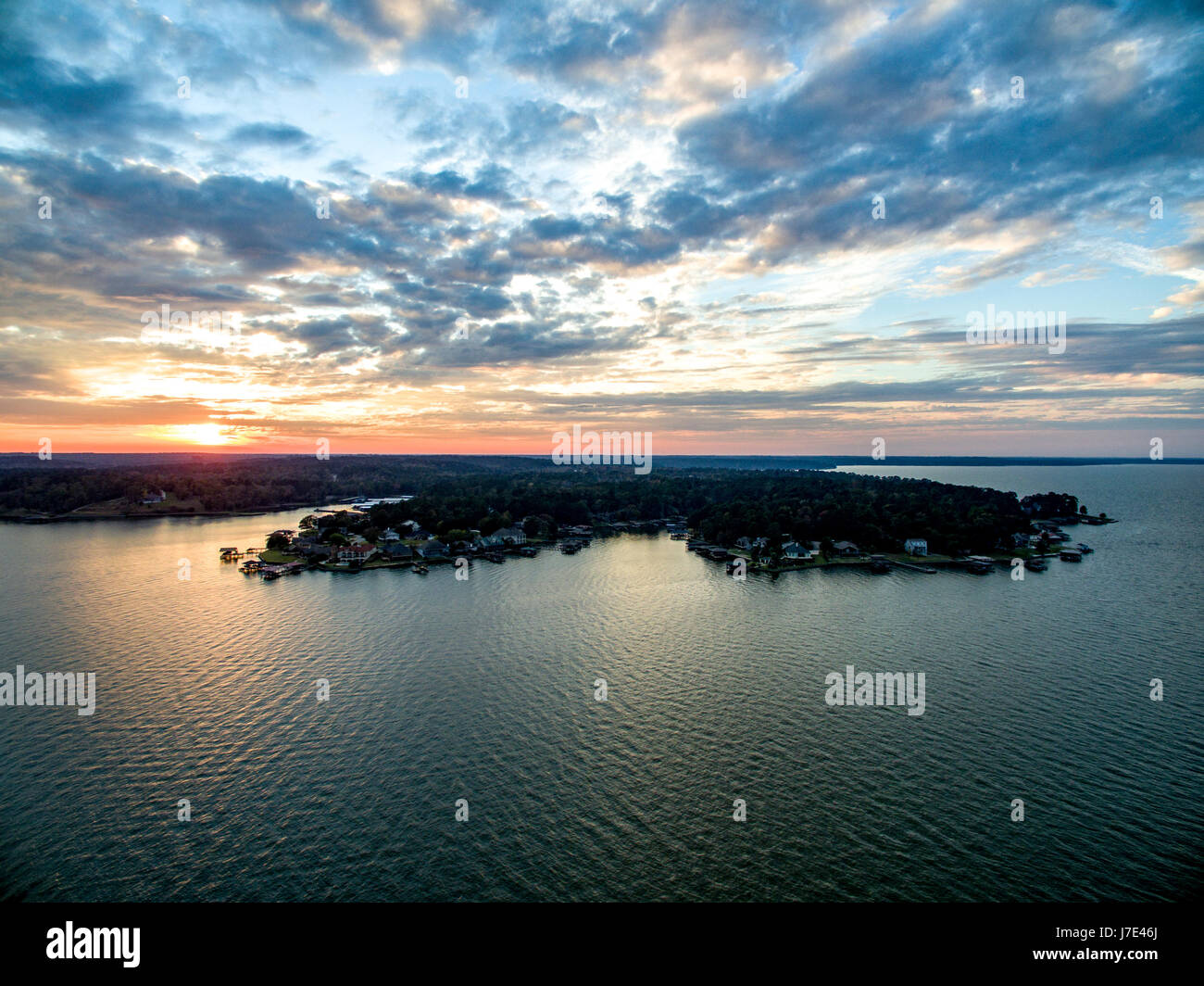 Sunset flying over a Texas Lake Stock Photo - Alamy