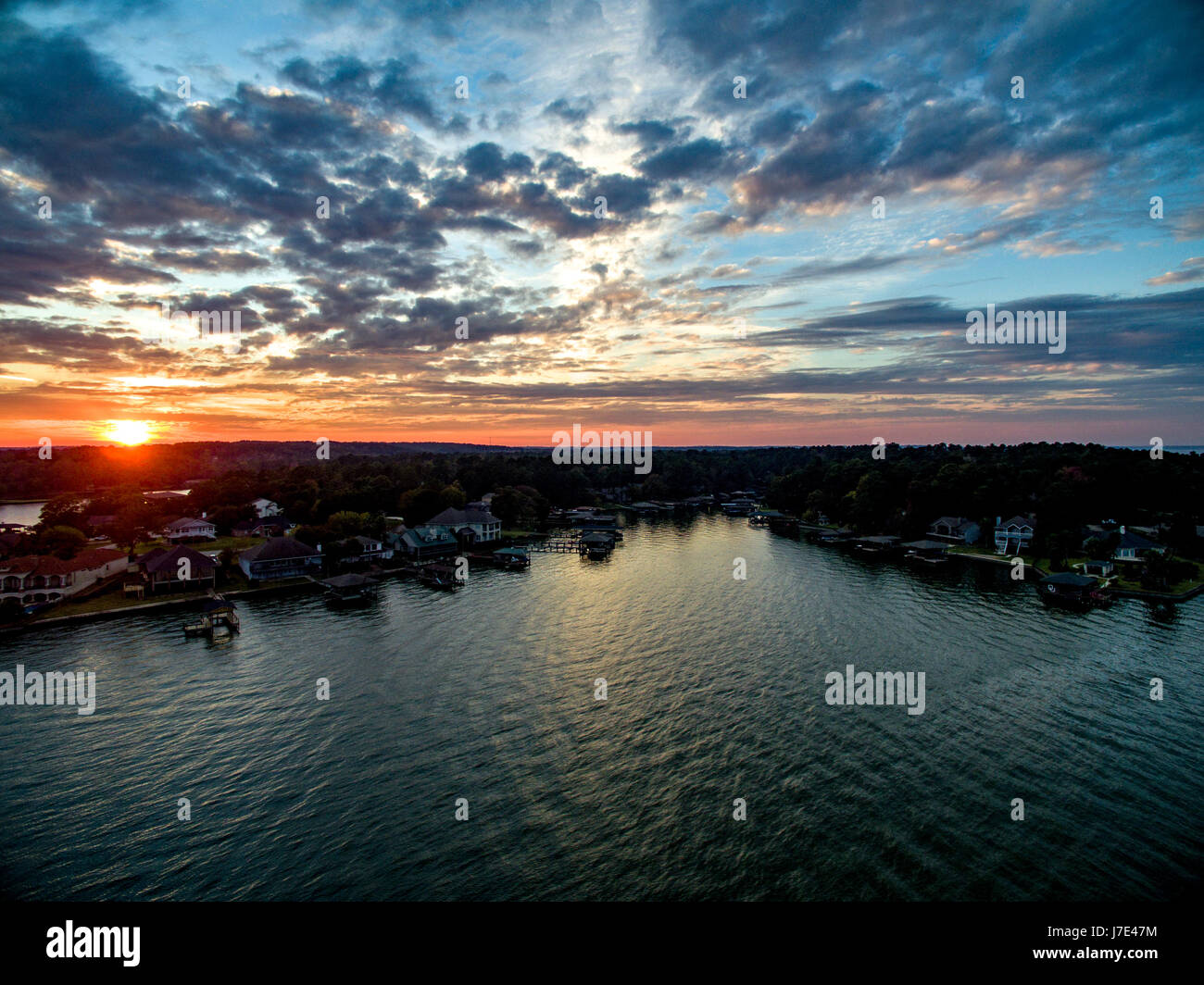 Sunset flying over a Texas Lake Stock Photo - Alamy