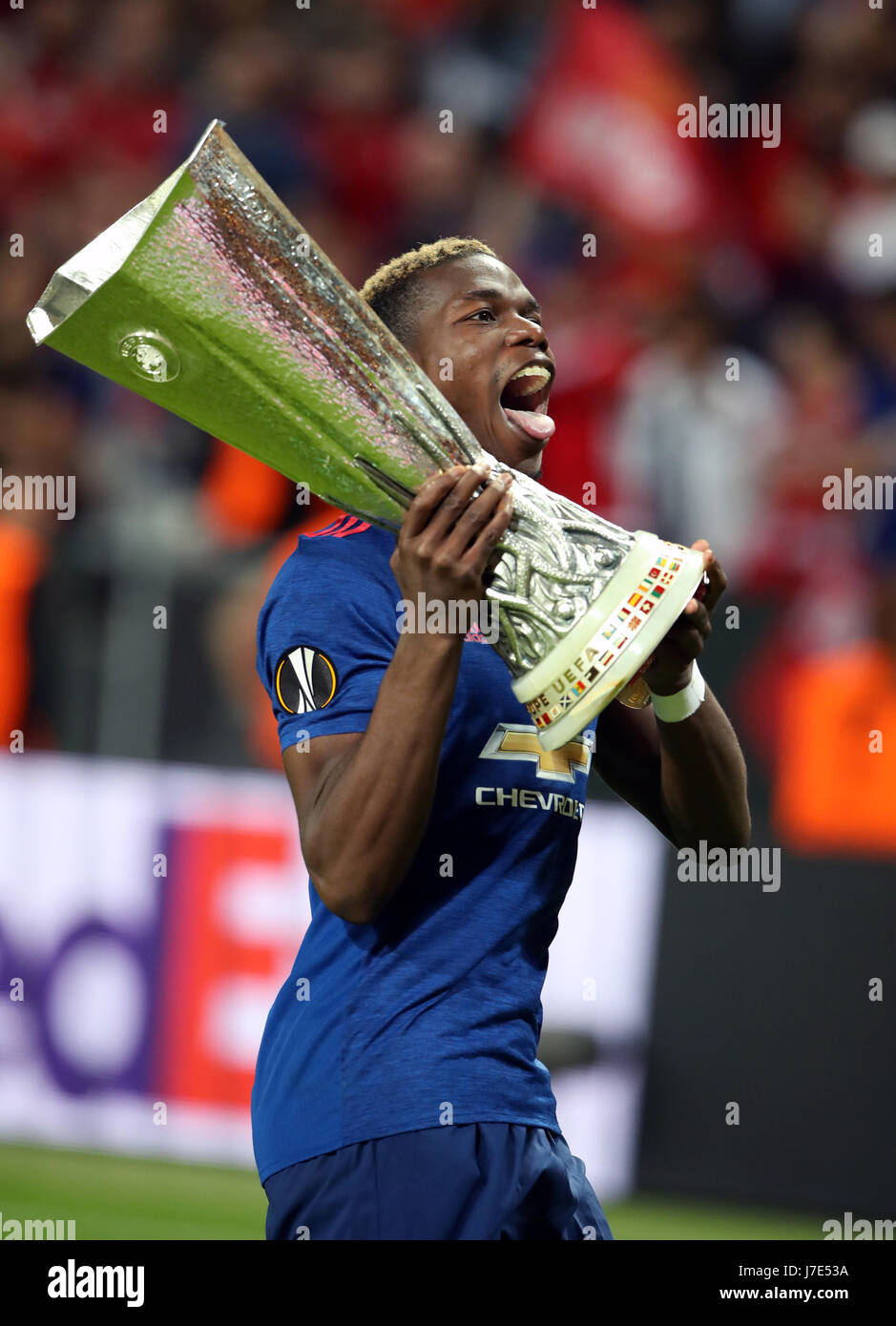 Manchester United's Paul Pogba with the trophy after winning the UEFA ...