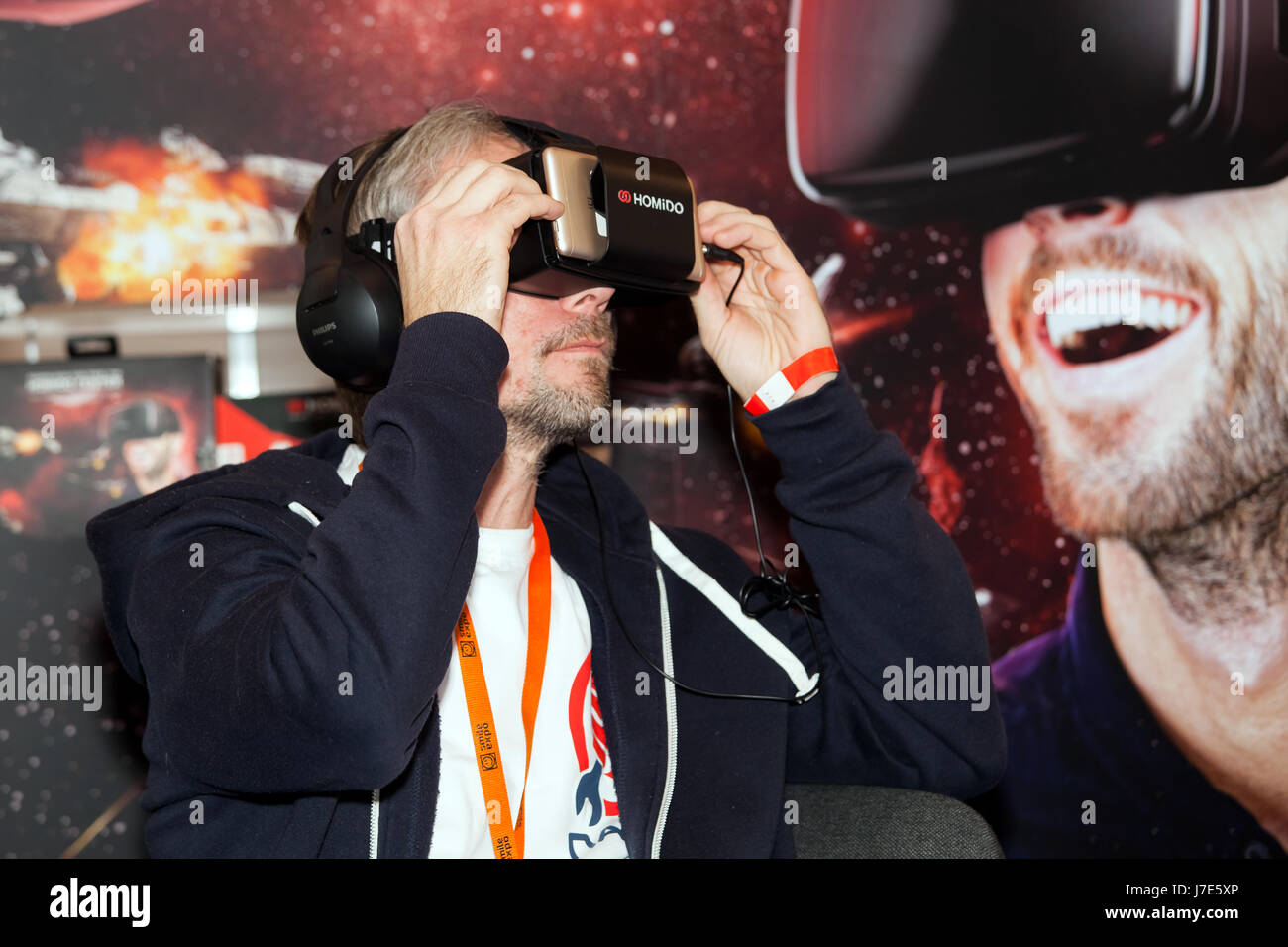 Moscow, Russia - November, 2016: Man playing with Homido virtual ...