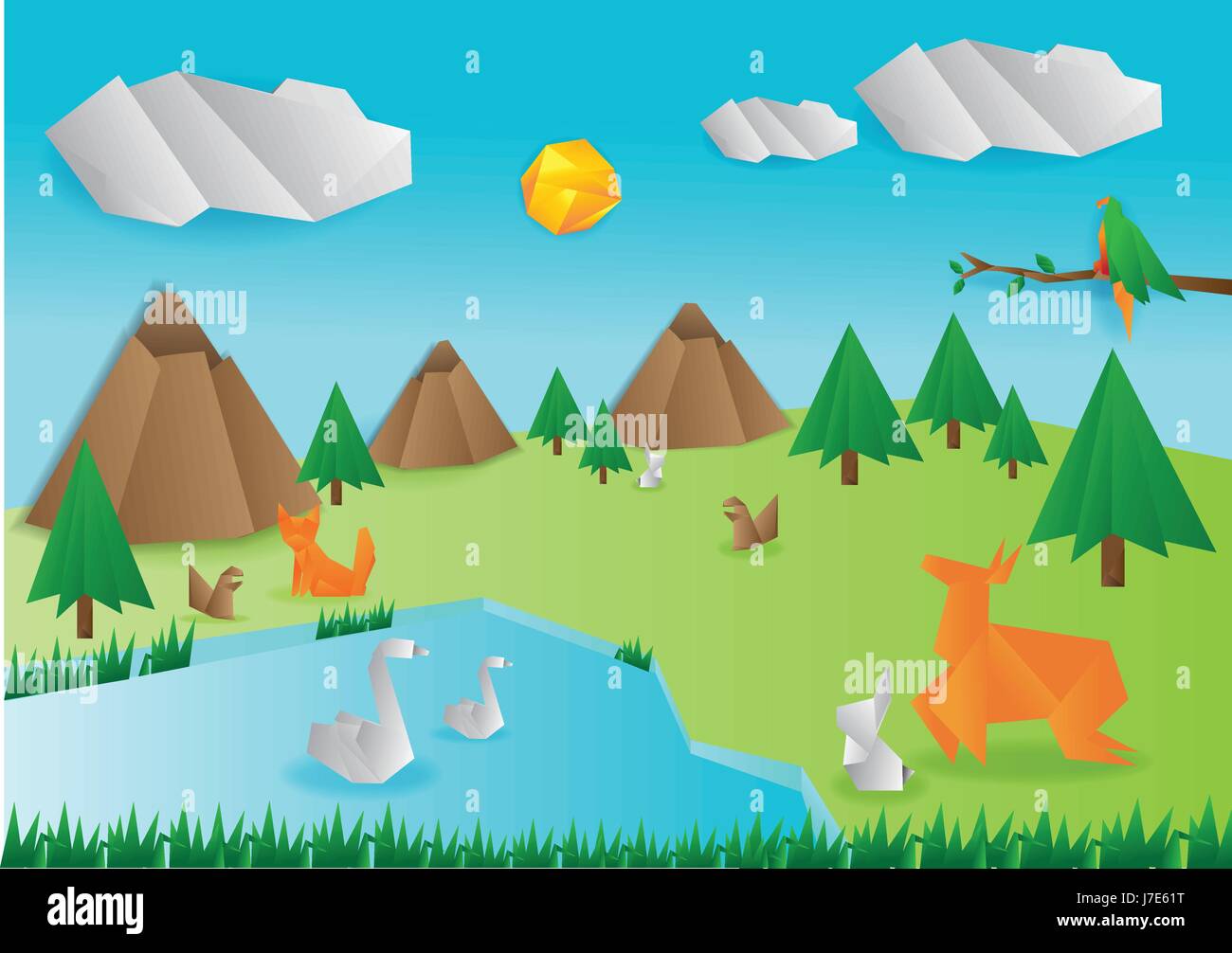 Origami wild paper animals, vector illustration Stock Vector Image ...