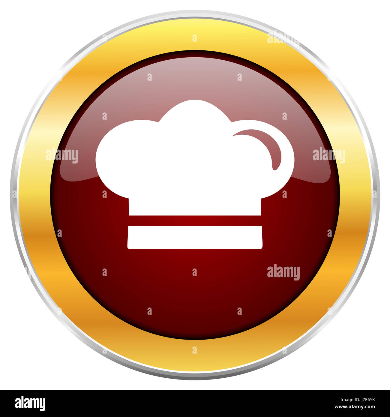 Cook red web icon with golden border isolated on white background ...
