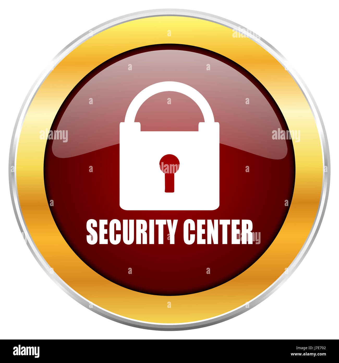 Security center red web icon with golden border isolated on white ...