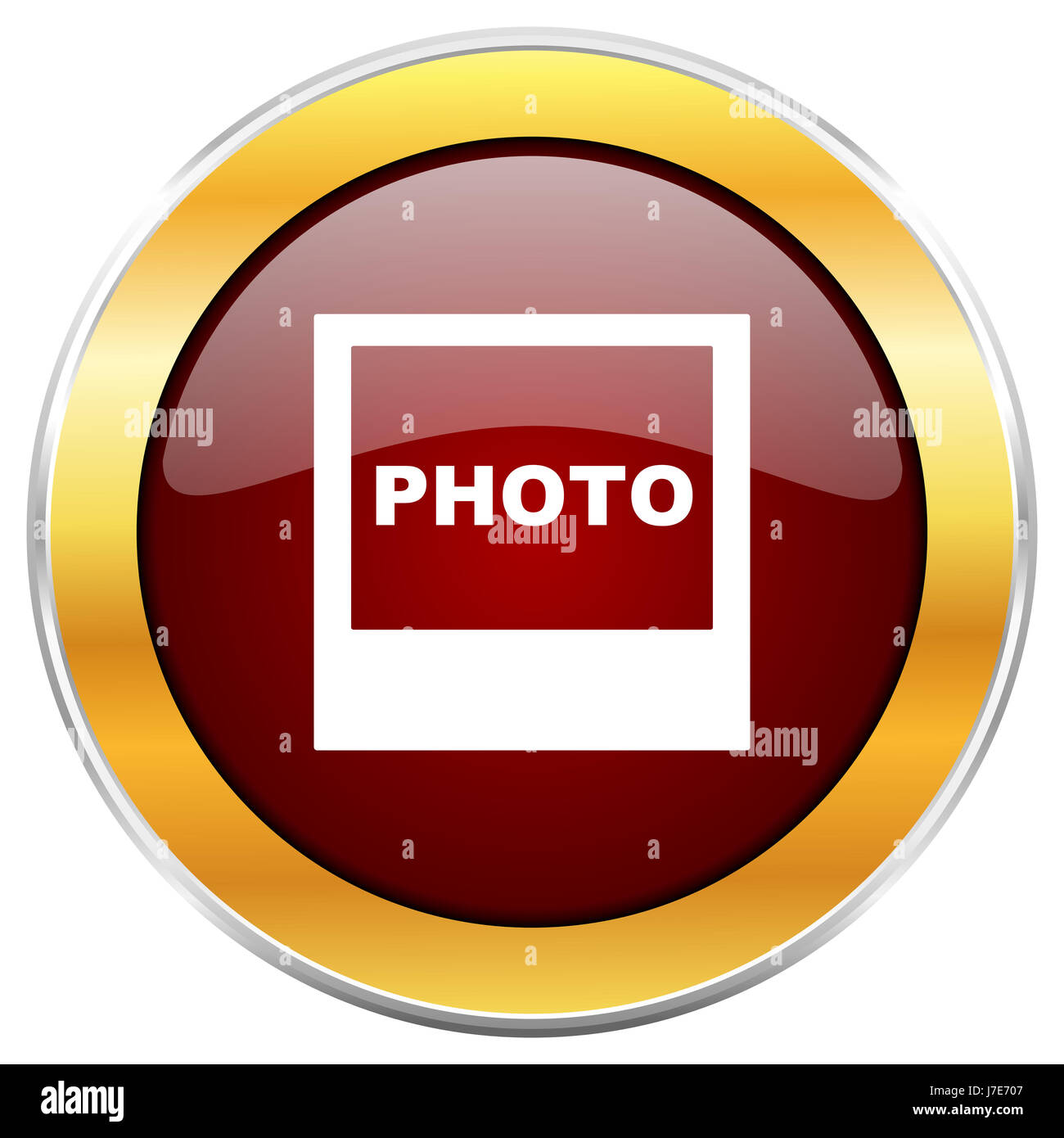Photo red web icon with golden border isolated on white background ...