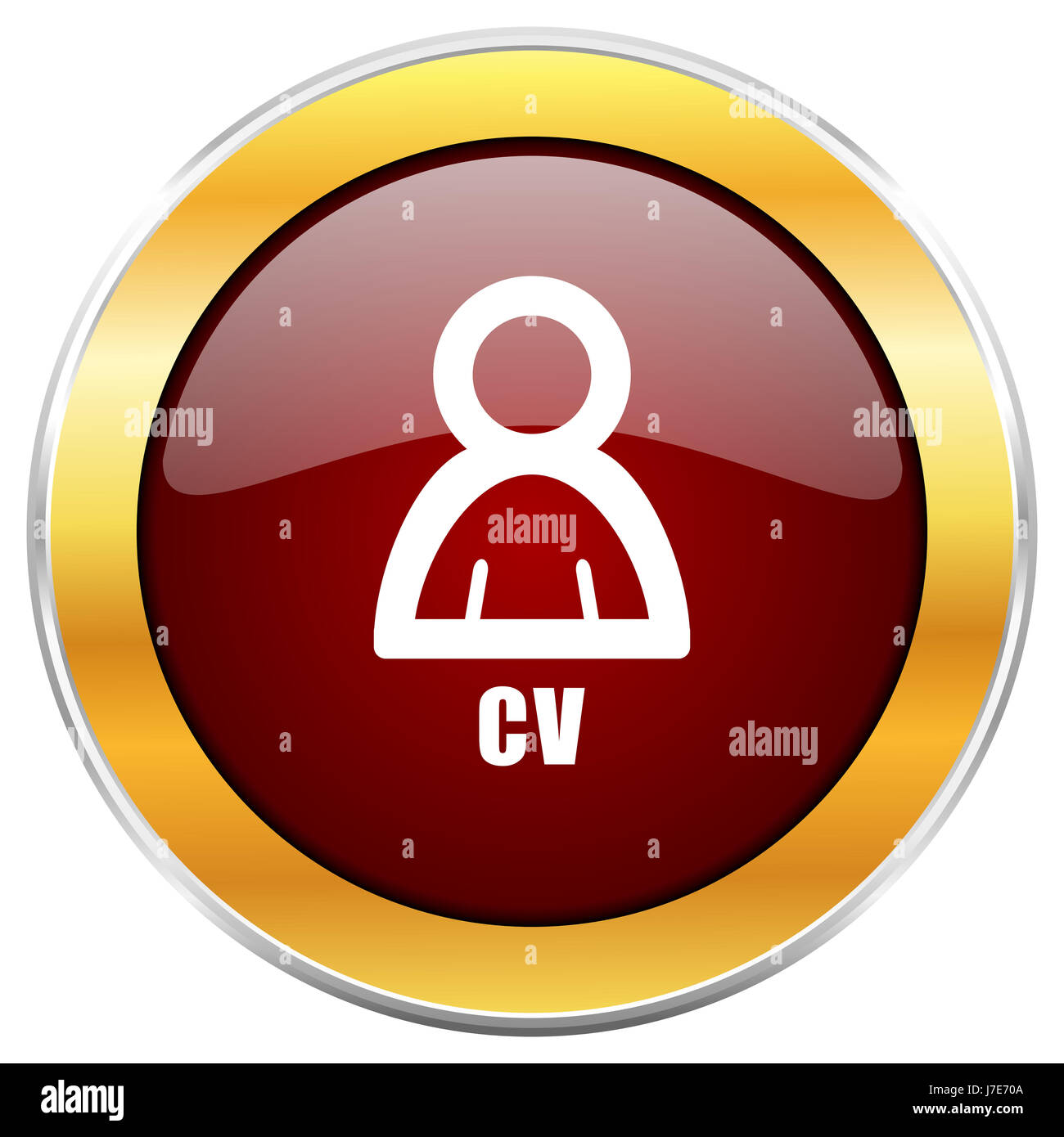 Cv red web icon with golden border isolated on white background. Round ...