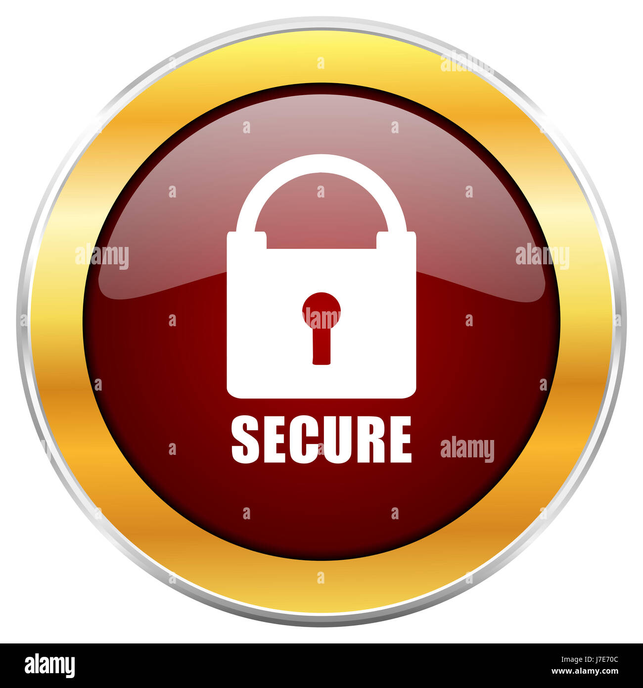 Secure red web icon with golden border isolated on white background ...