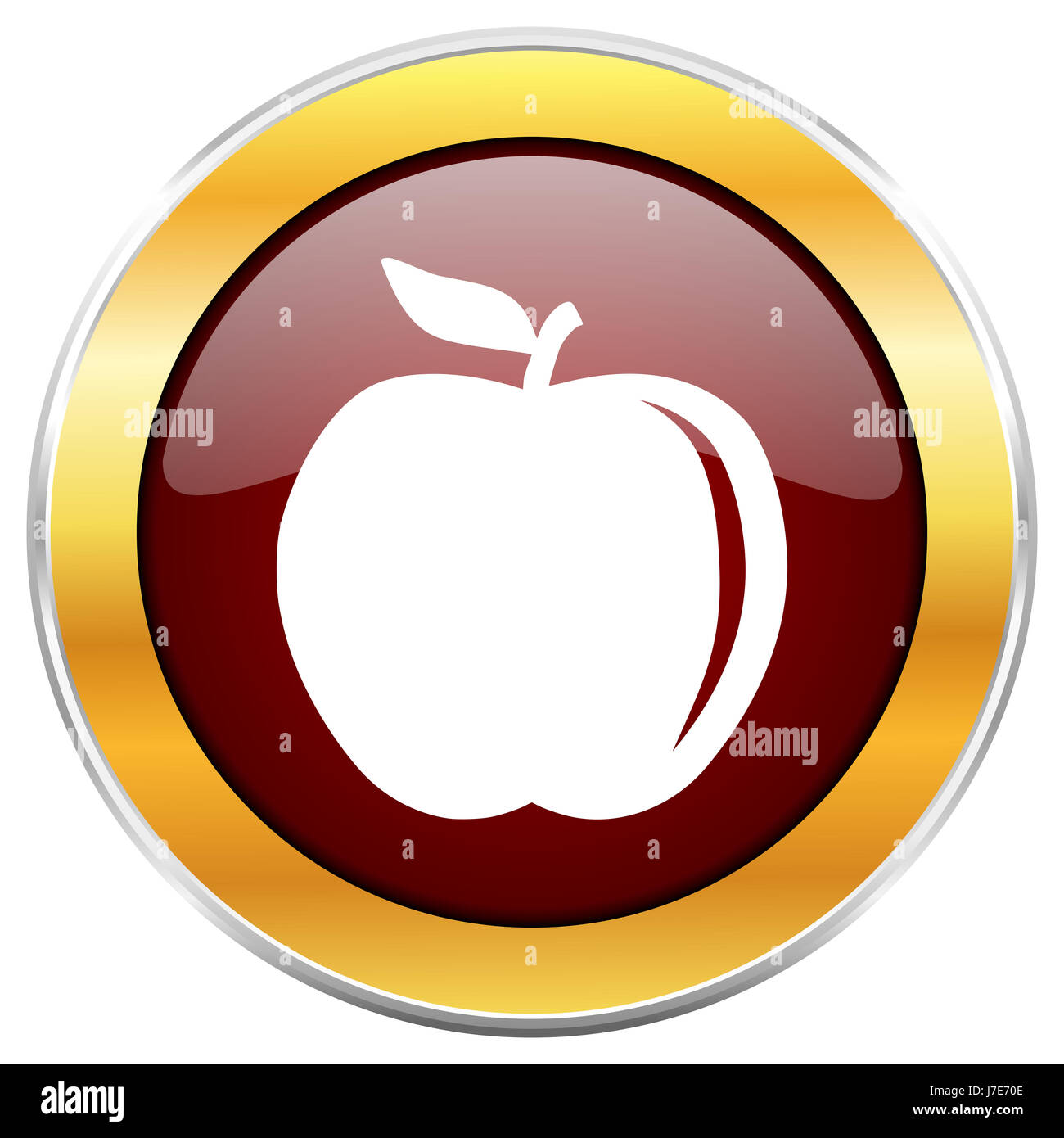Apple red web icon with golden border isolated on white background ...