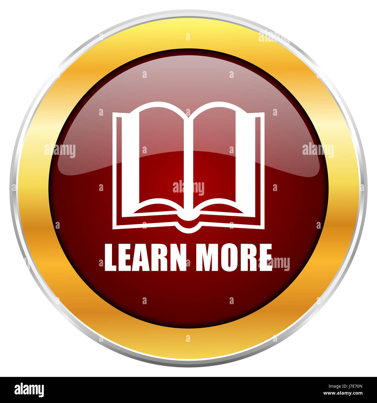 Learn more red web icon with golden border isolated on white background ...