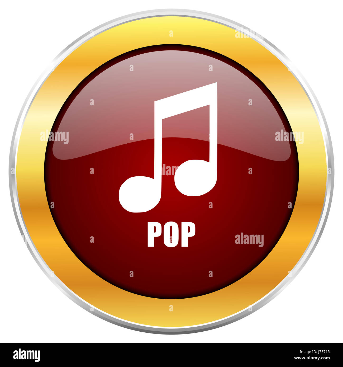 Pop music red web icon with golden border isolated on white background ...