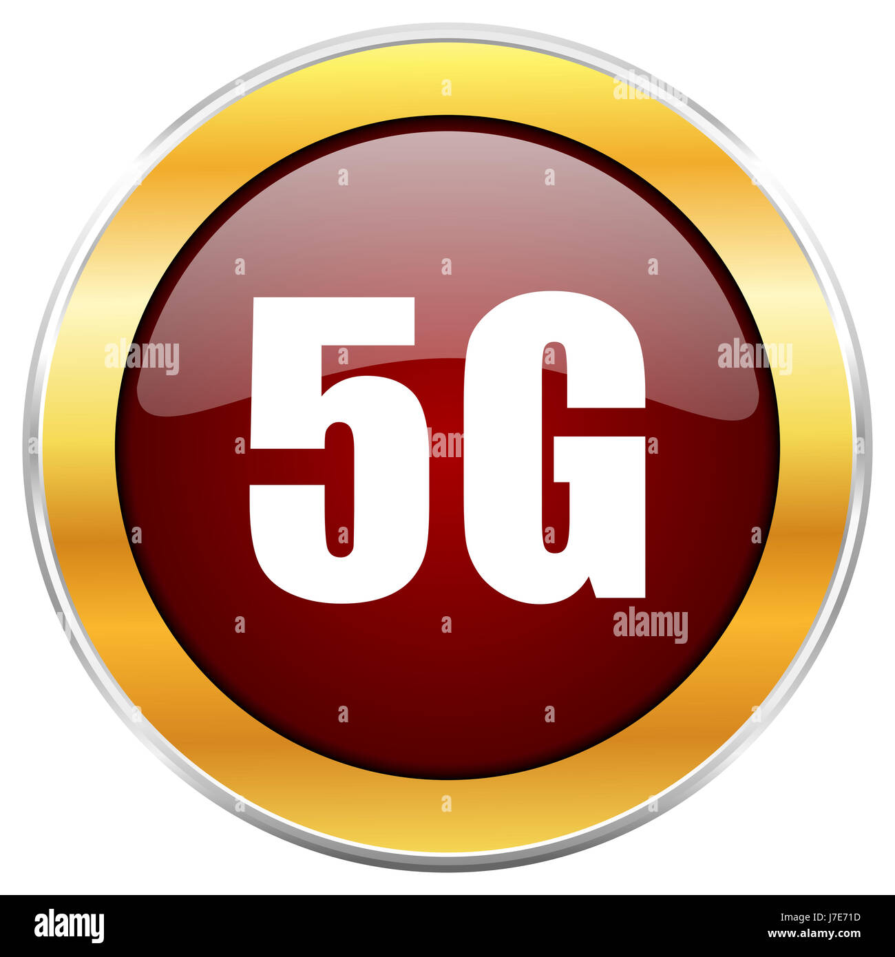 5g red web icon with golden border isolated on white background. Round ...