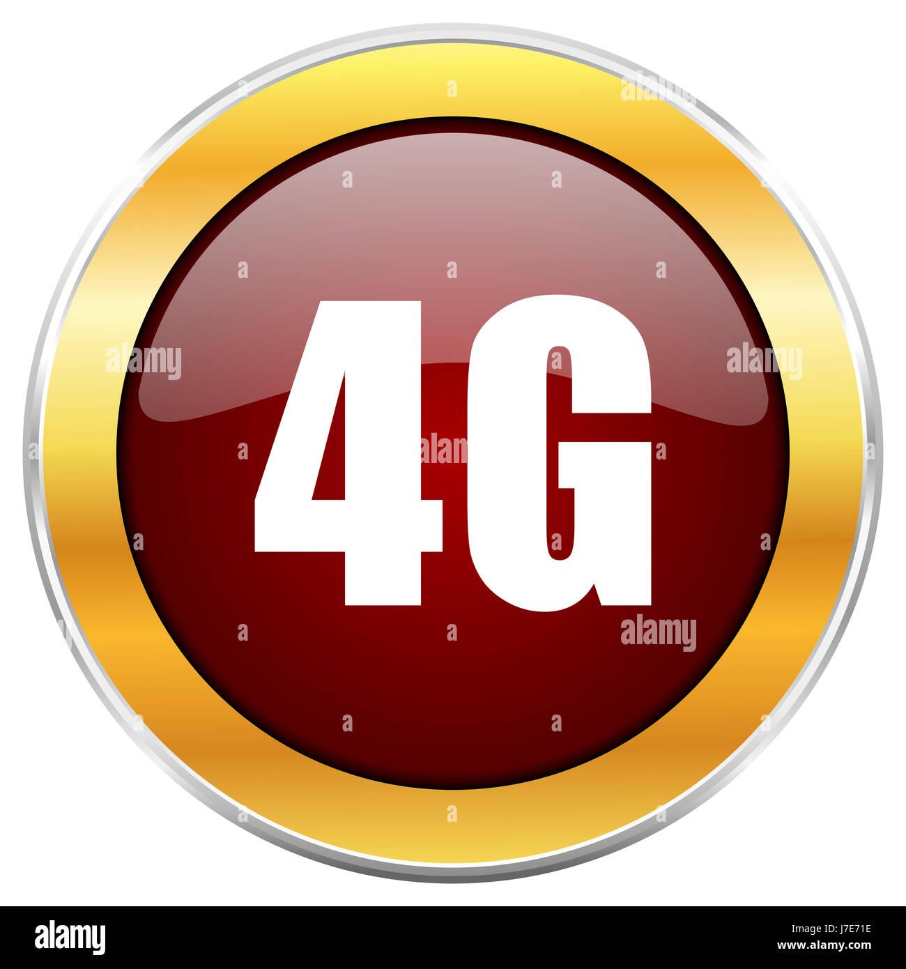 4g red web icon with golden border isolated on white background. Round ...