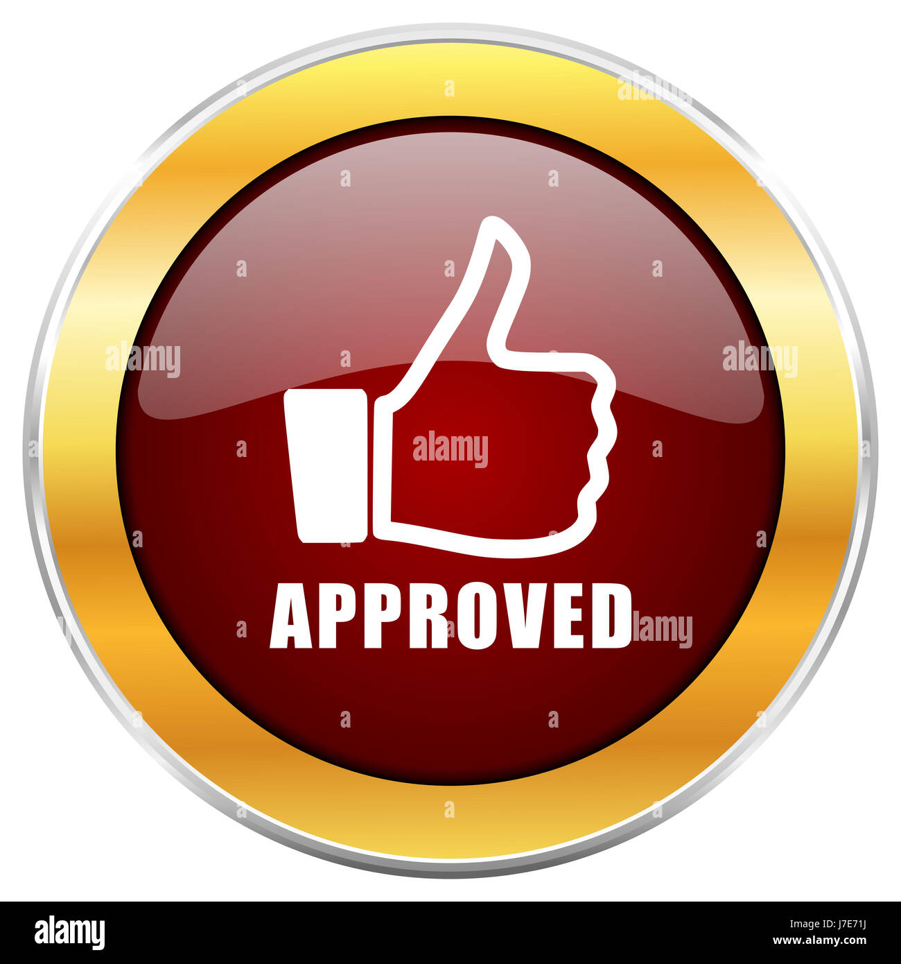 Approved red web icon with golden border isolated on white background ...