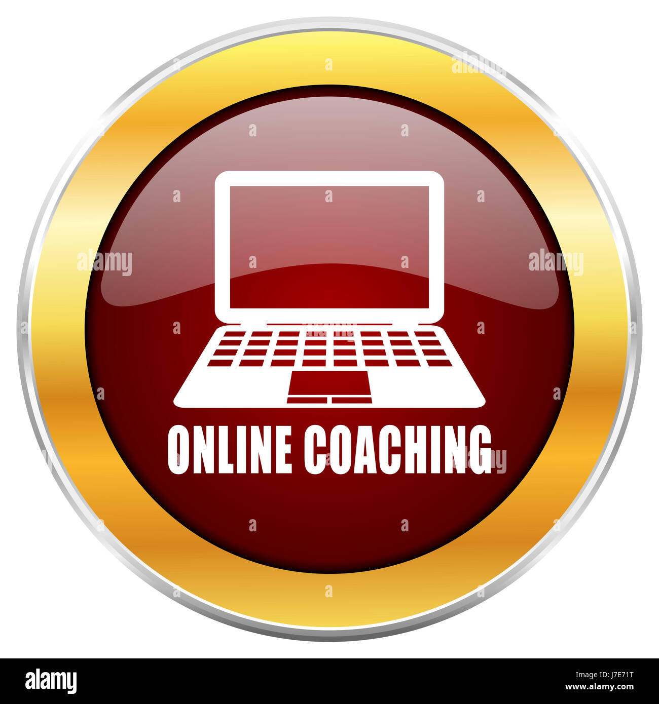 Online coaching red web icon with golden border isolated on white ...