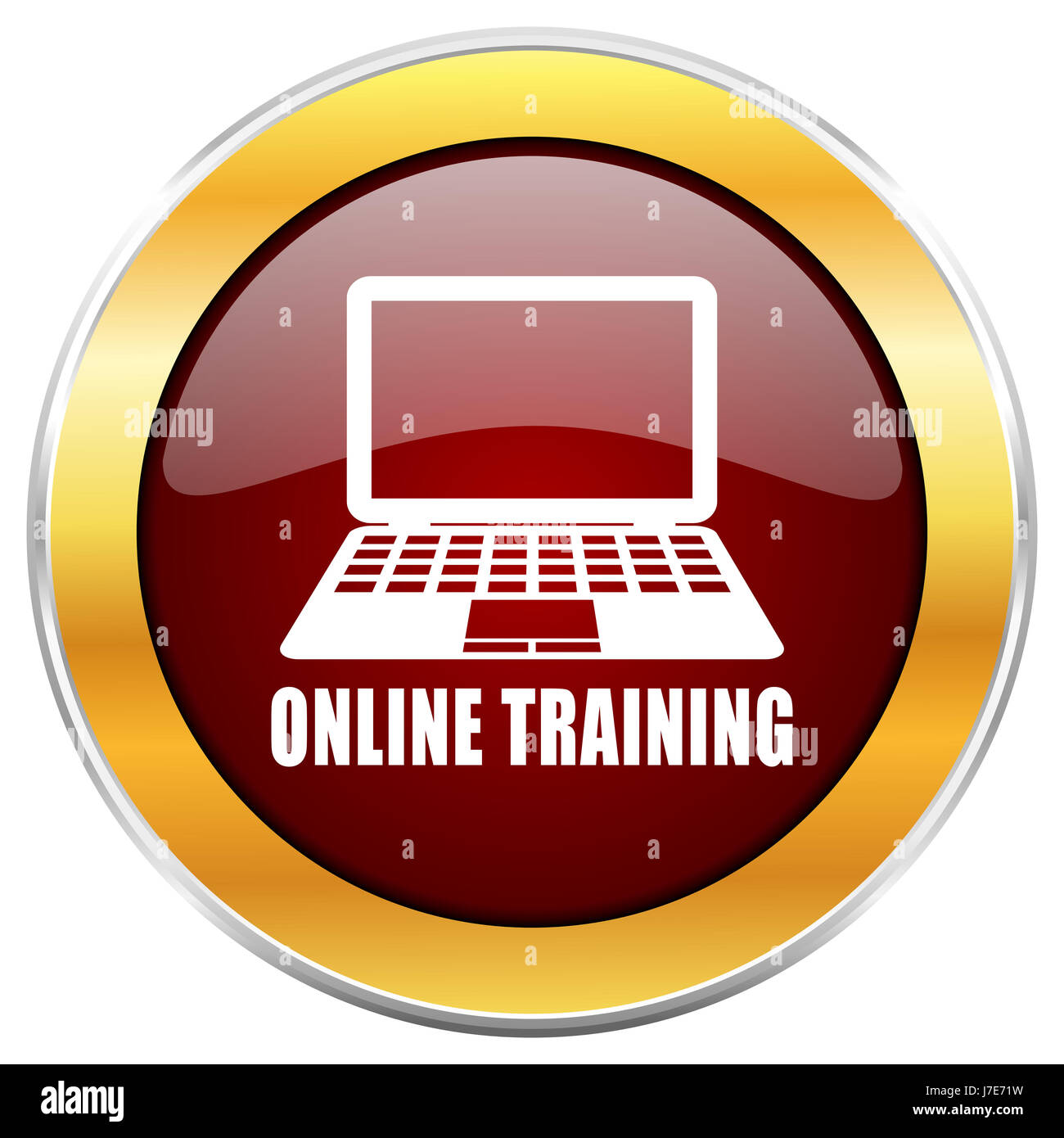 Online training red web icon with golden border isolated on white ...