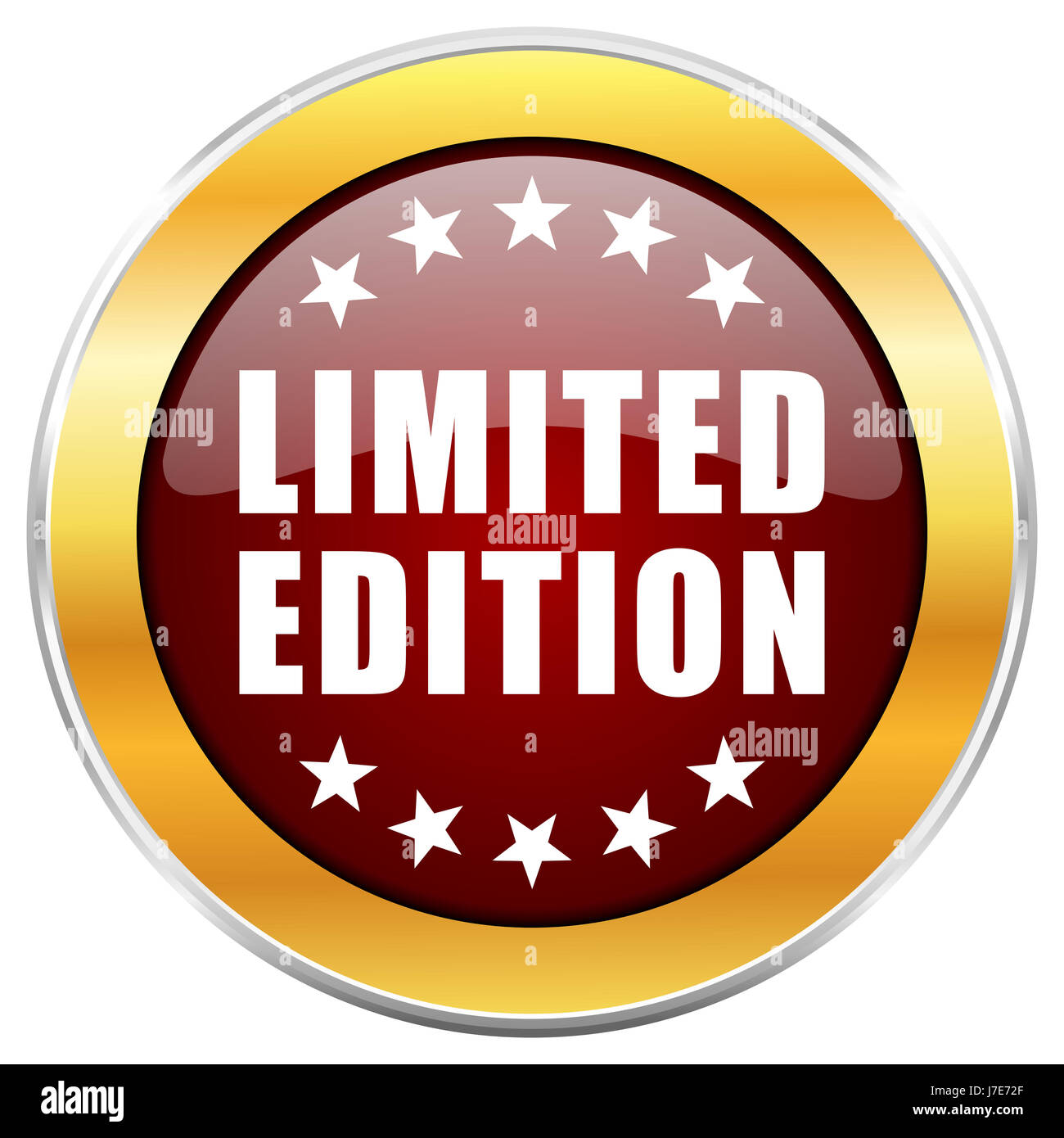 Limited edition red web icon with golden border isolated on white ...