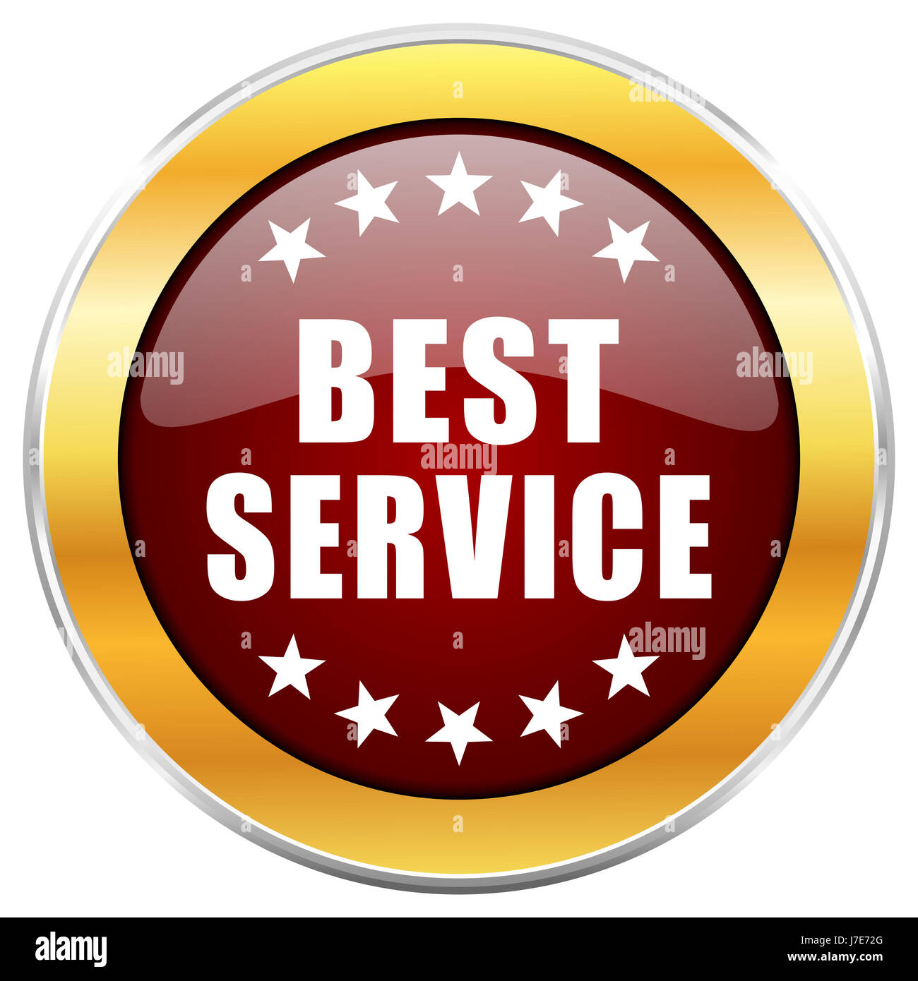 Best service red web icon with golden border isolated on white ...