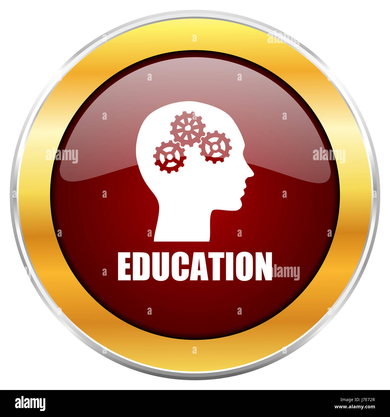 Education red web icon with golden border isolated on white background ...