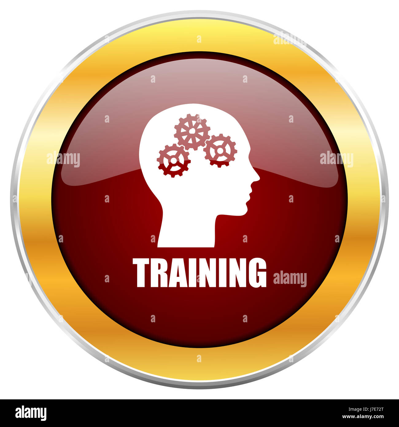 Training red web icon with golden border isolated on white background ...