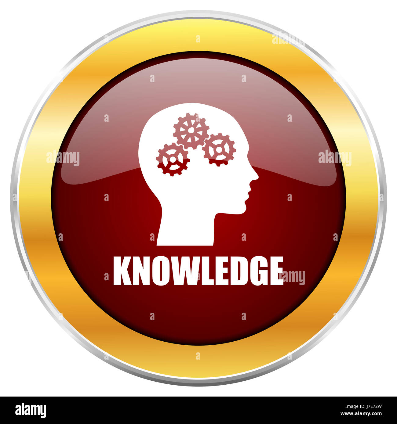 Knowledge red web icon with golden border isolated on white background ...