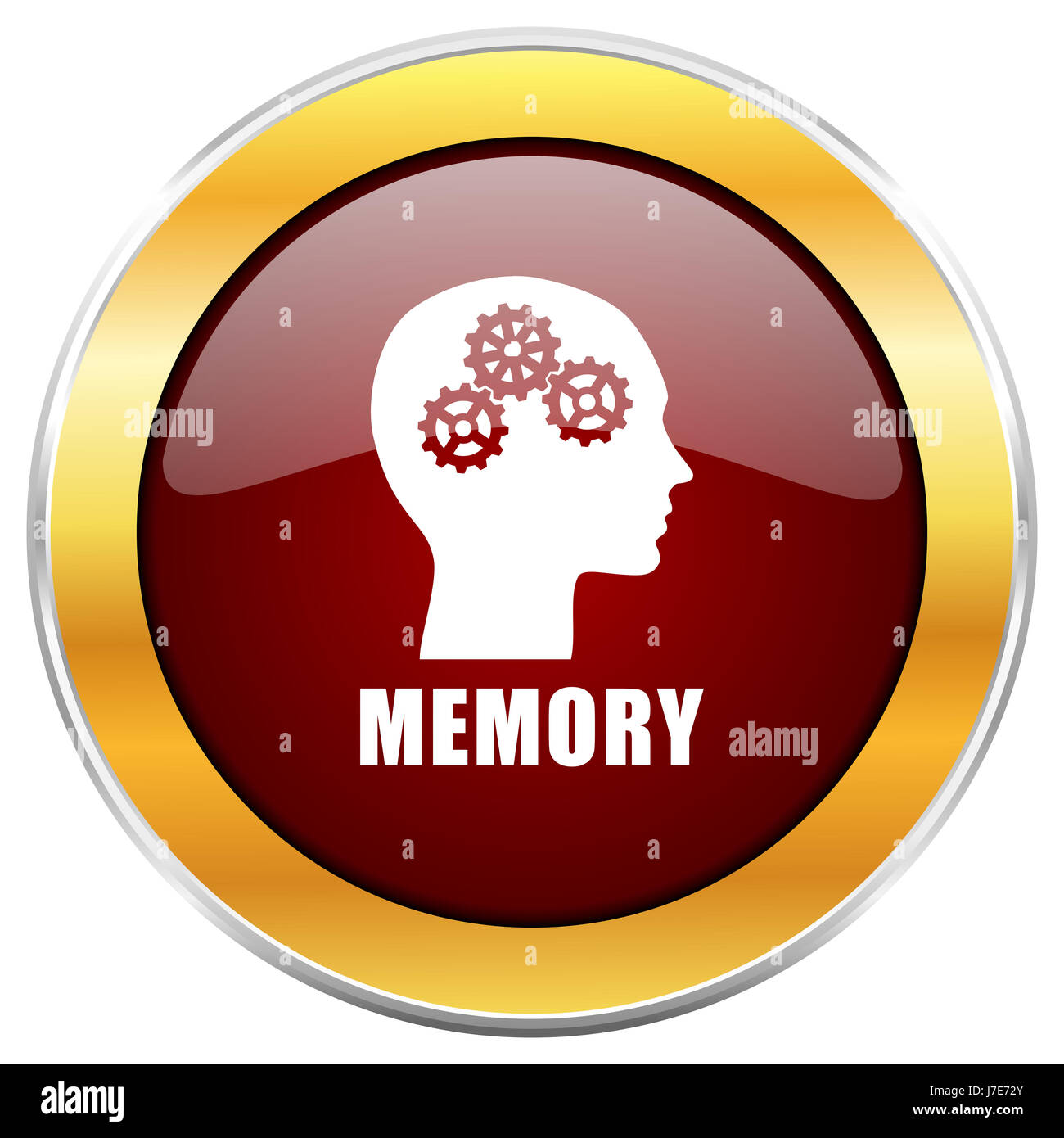 Memory red web icon with golden border isolated on white background ...