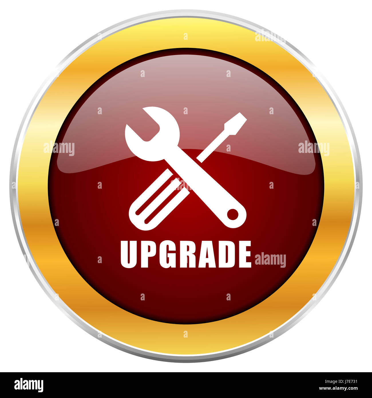 Upgrade red web icon with golden border isolated on white background ...
