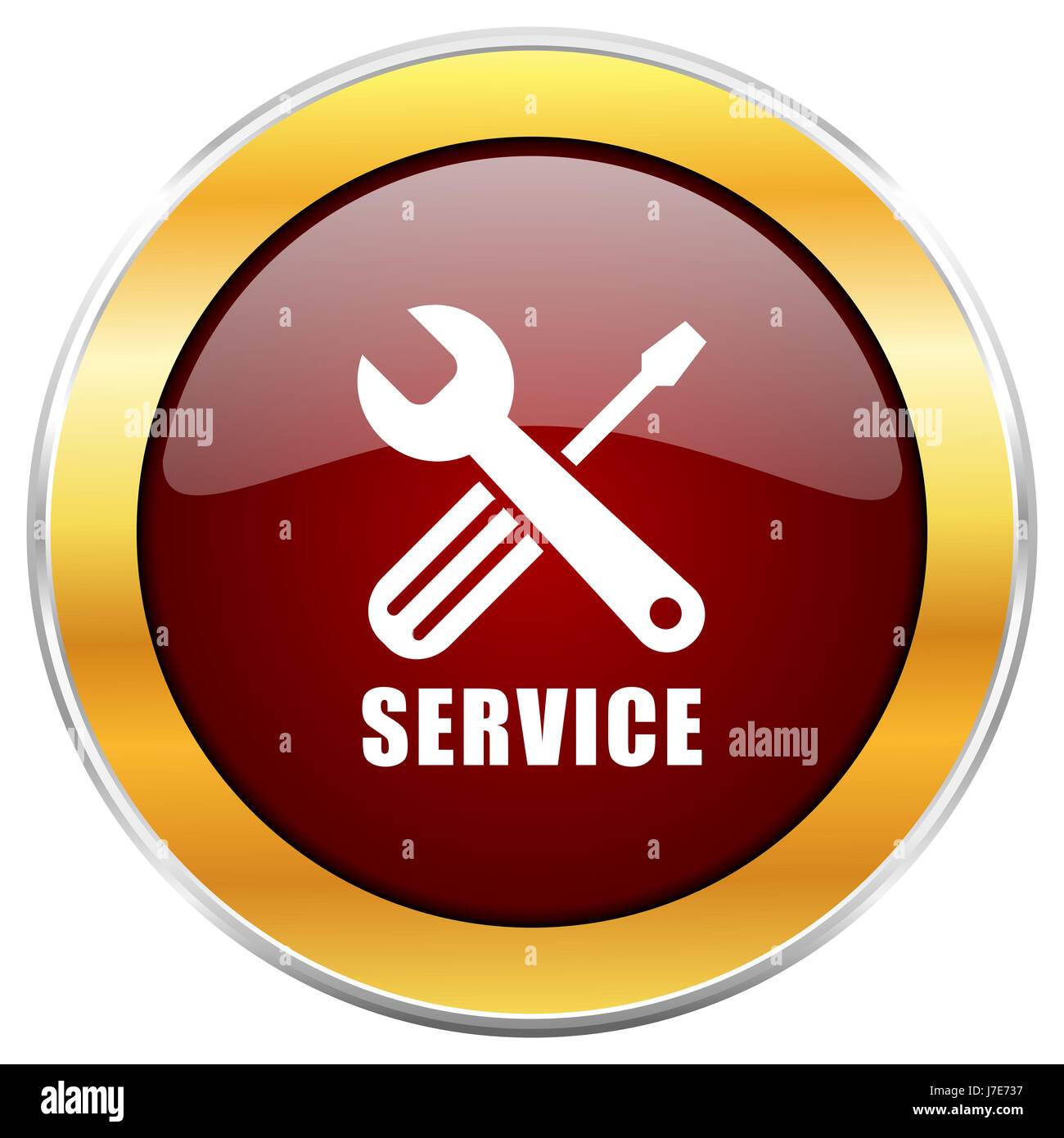 Service red web icon with golden border isolated on white background ...