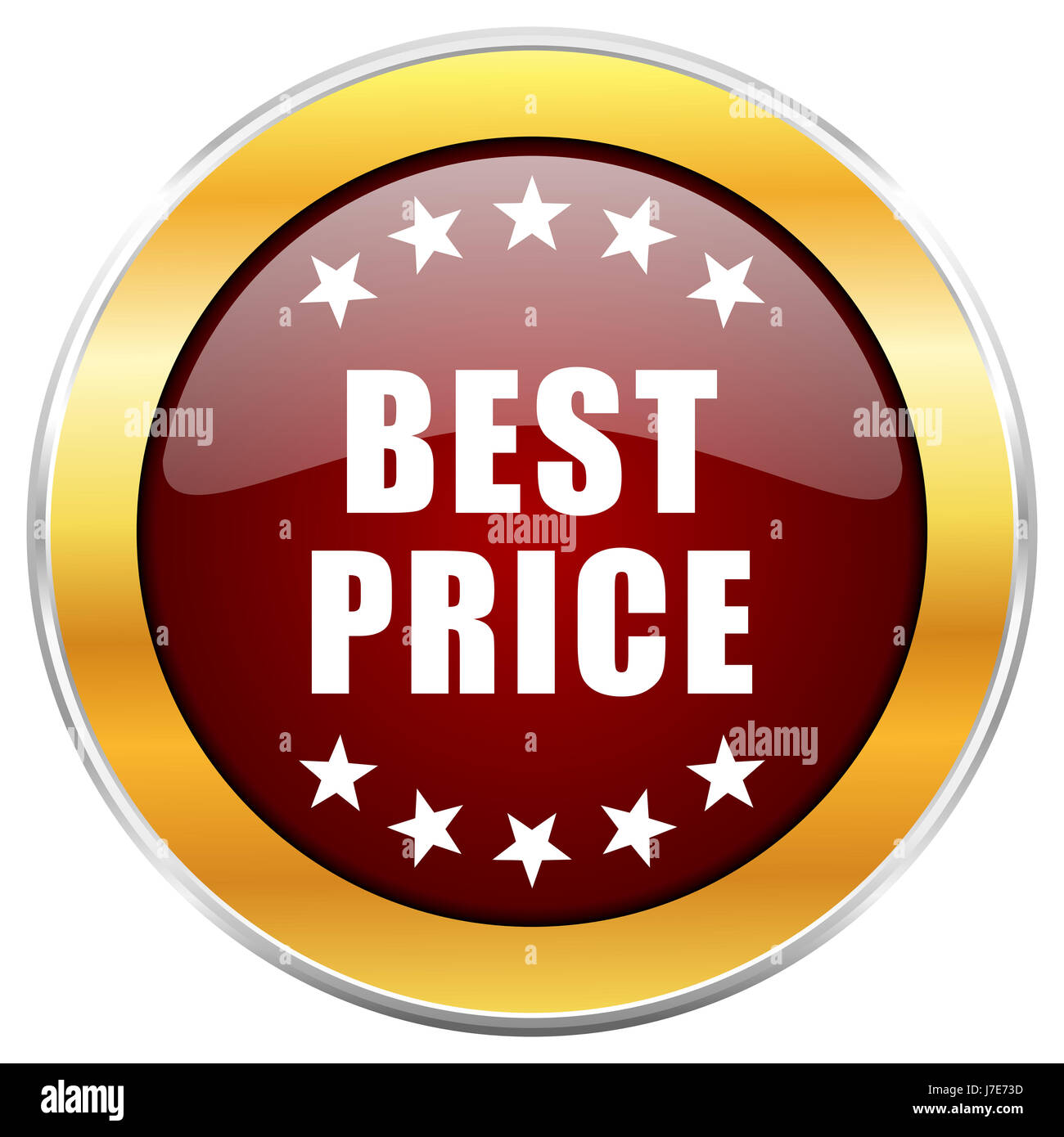 Best price red web icon with golden border isolated on white background ...