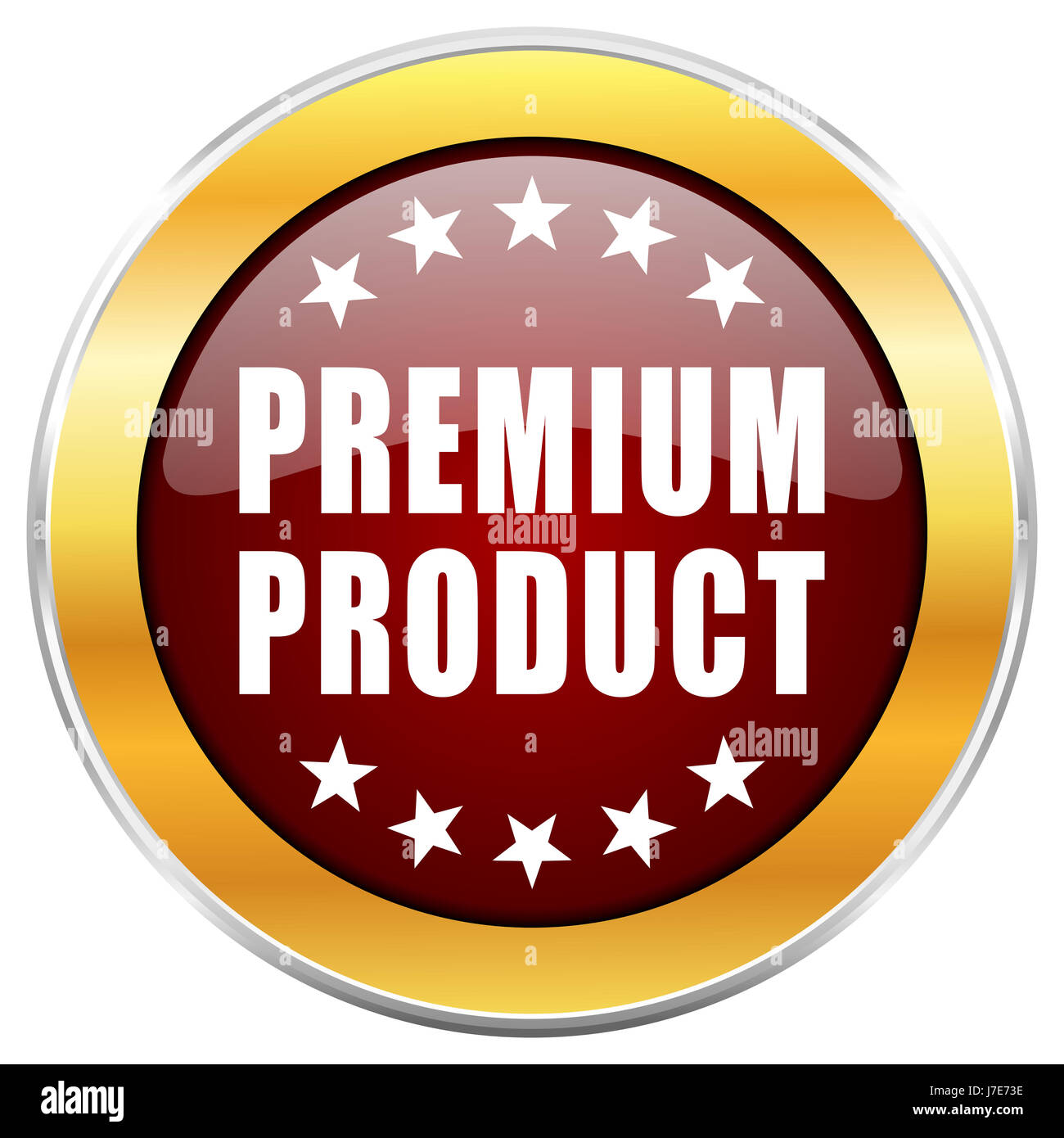 Premium product red web icon with golden border isolated on white ...