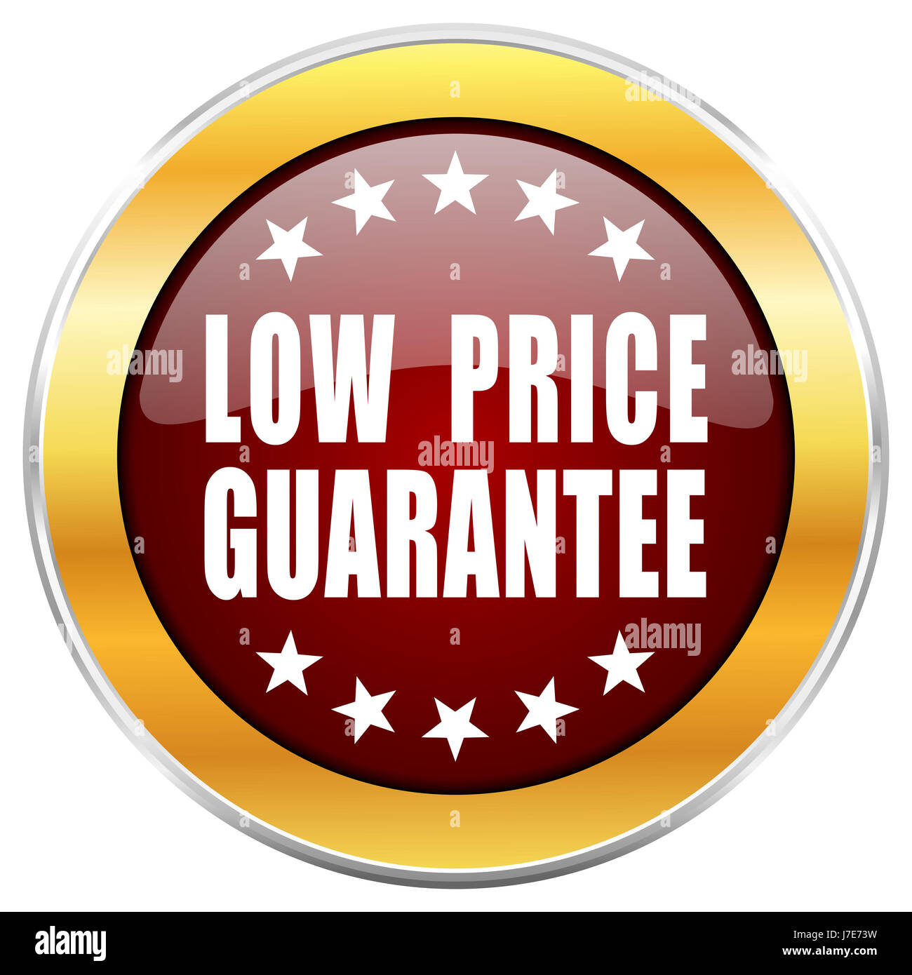 Low price guarantee red web icon with golden border isolated on white ...