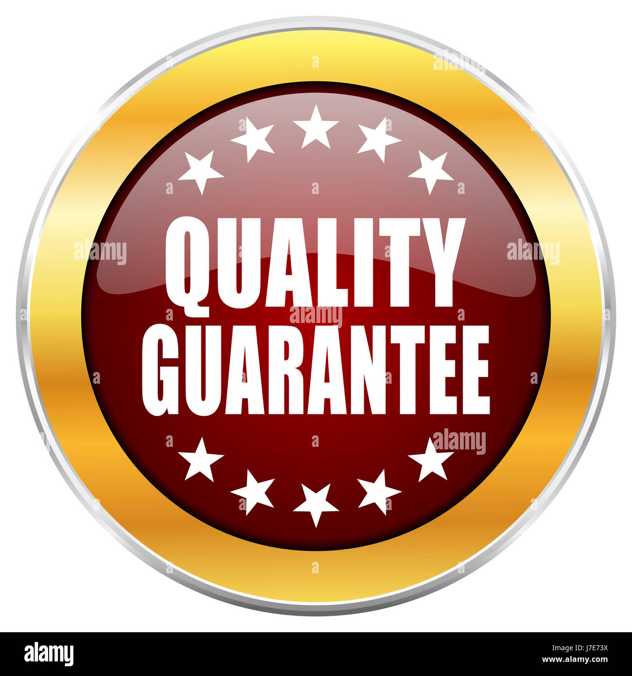 Quality guarantee red web icon with golden border isolated on white ...