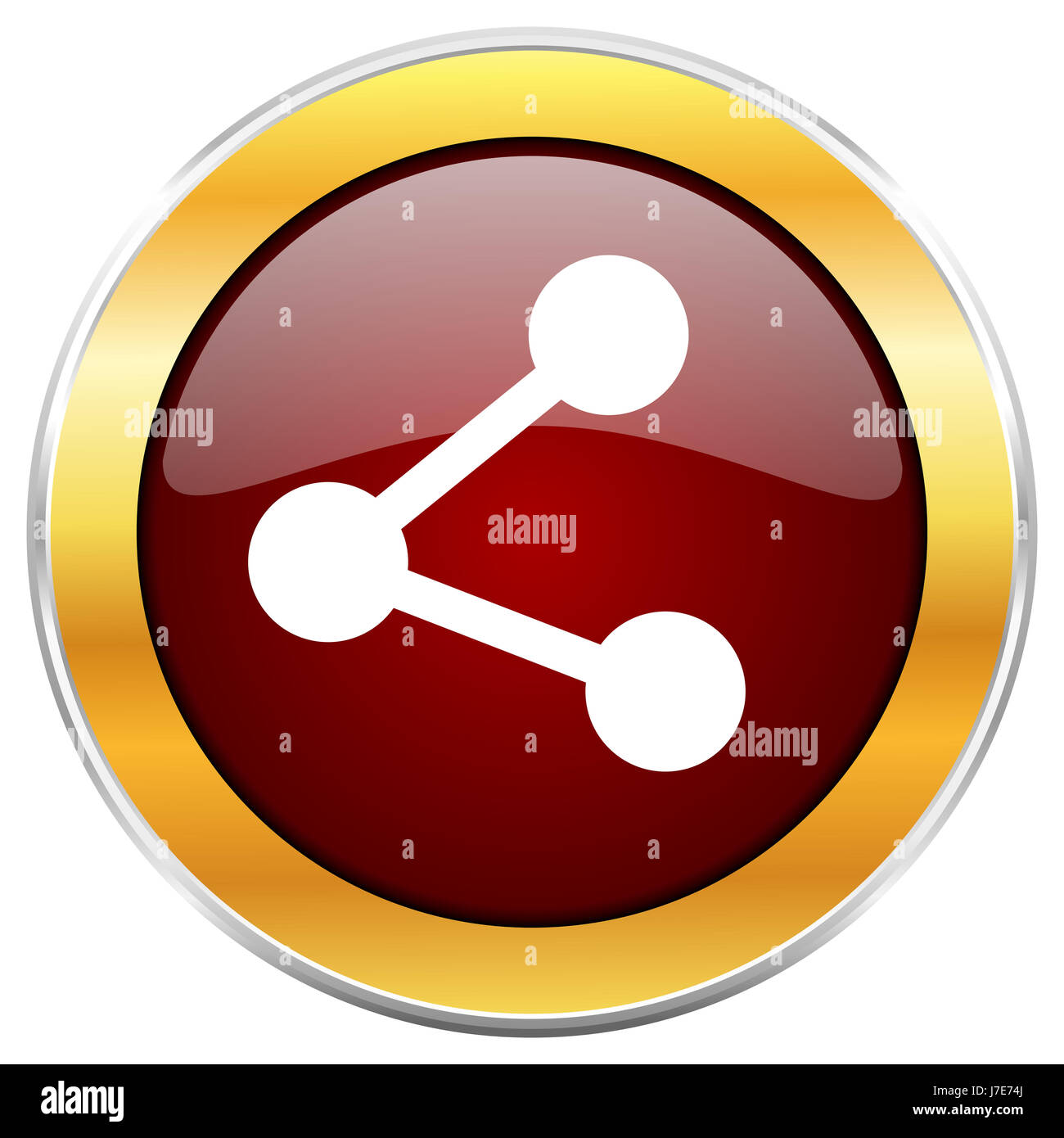 Share red web icon with golden border isolated on white background ...