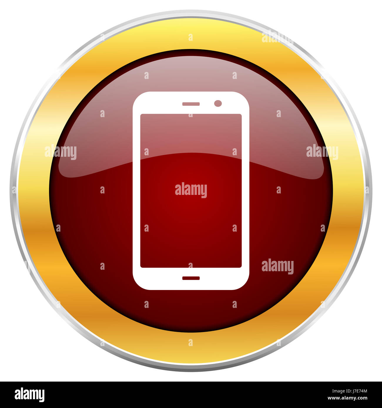 Smartphone red web icon with golden border isolated on white background ...