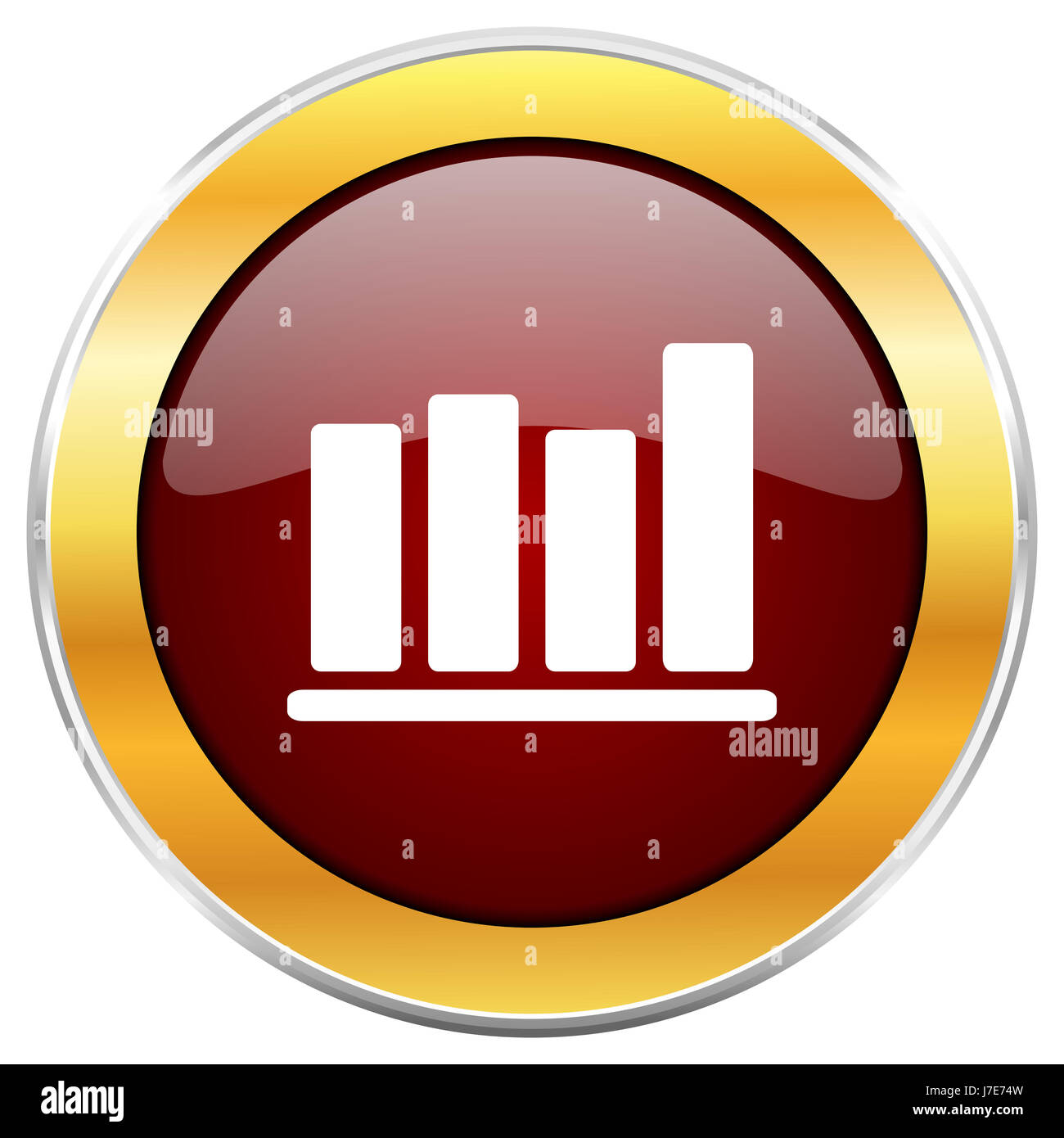 Bar chart red web icon with golden border isolated on white background ...