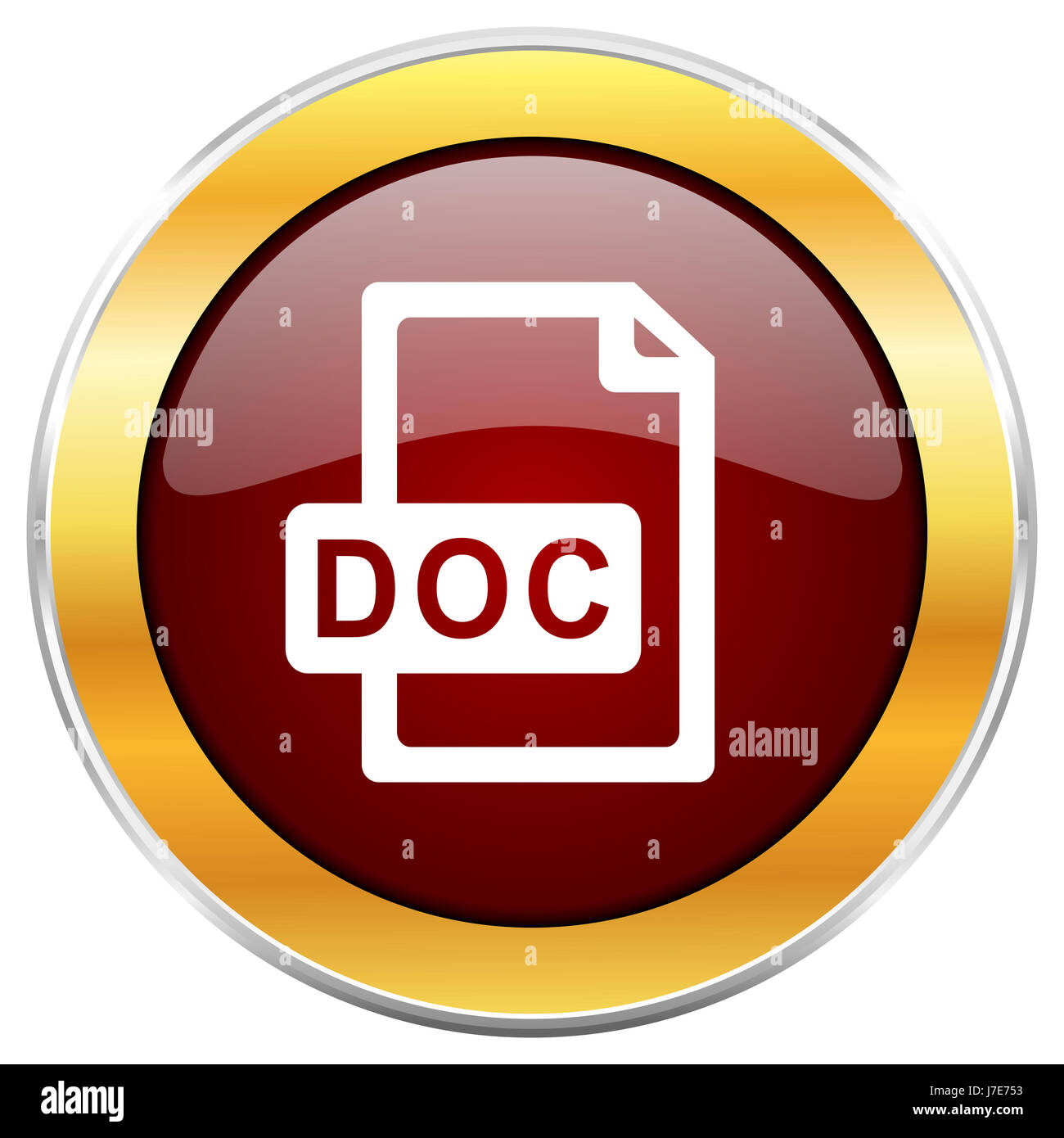 Doc file red web icon with golden border isolated on white background ...