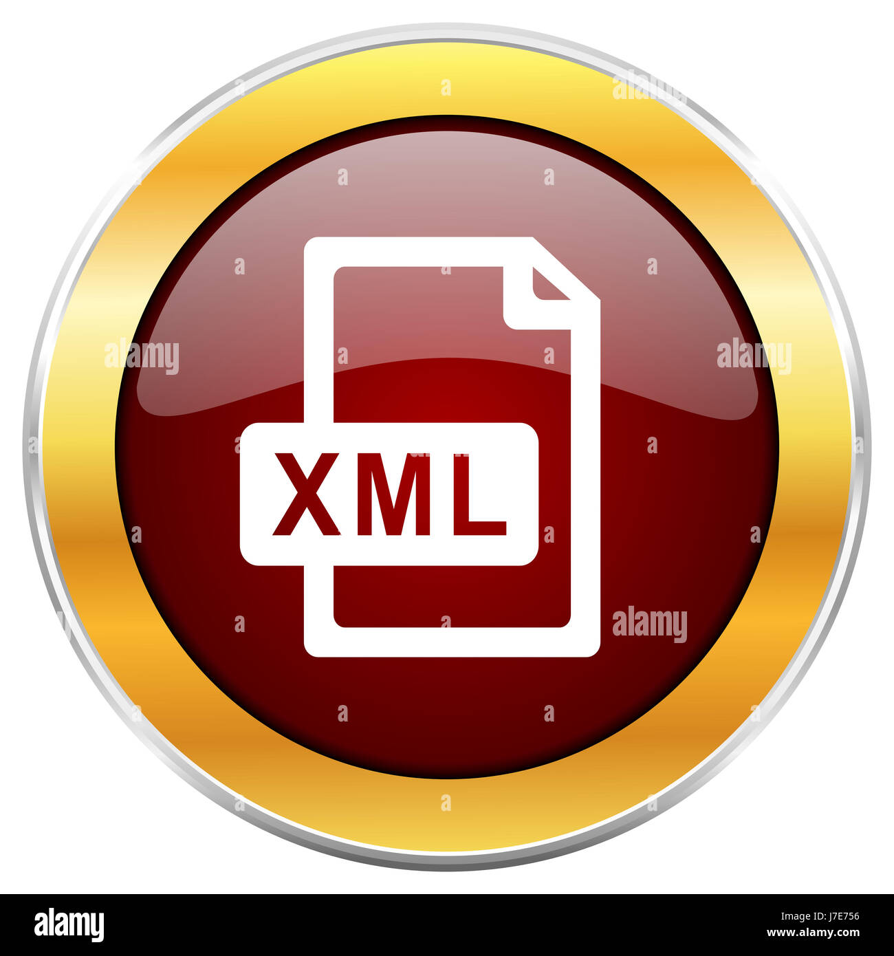 Xml File Red Web Icon With Golden Border Isolated On White Background Round Glossy Button Stock