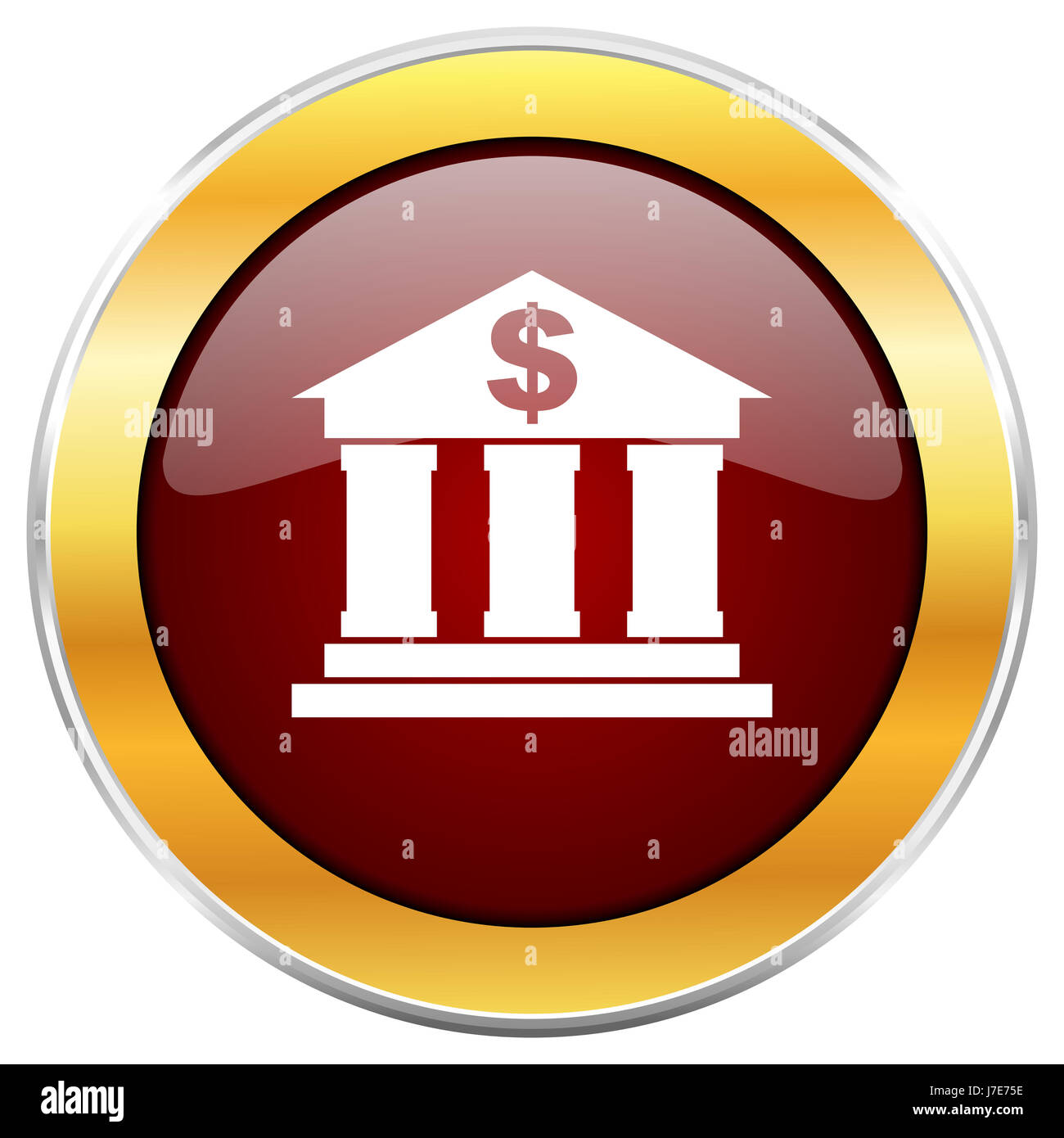 Bank red web icon with golden border isolated on white background ...