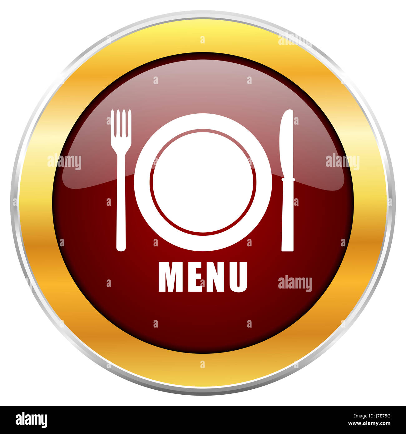 Menu red web icon with golden border isolated on white background ...