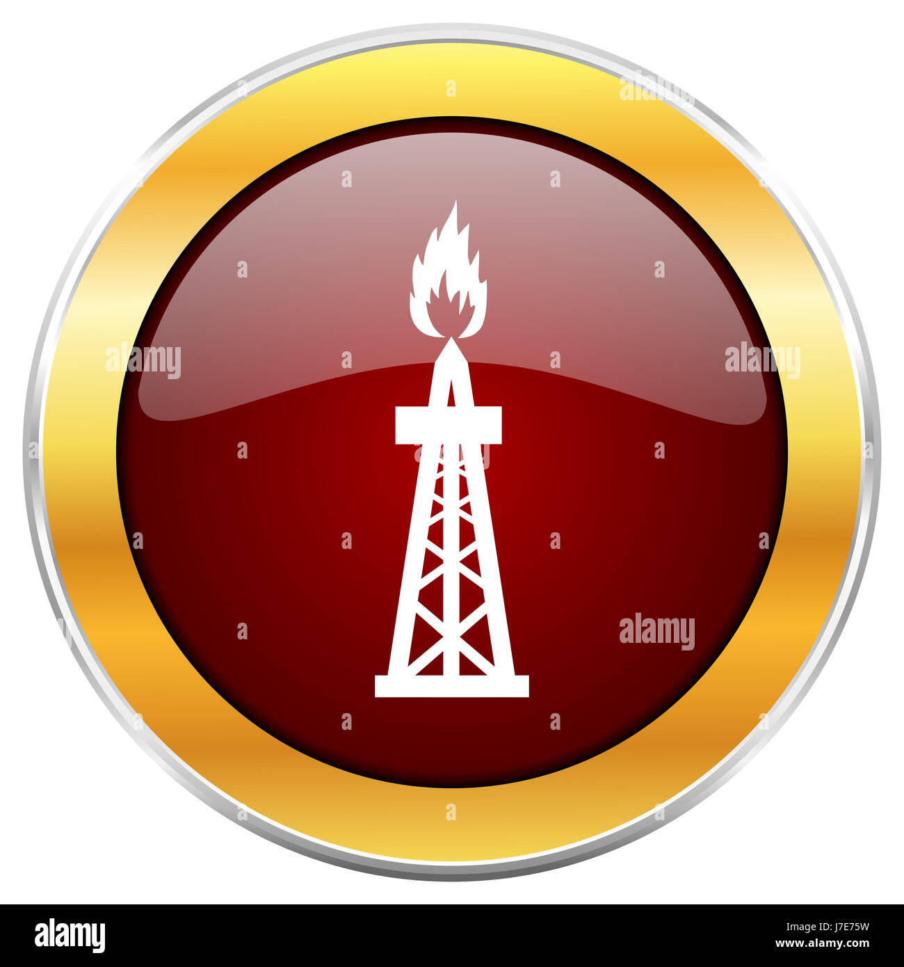 Gas red web icon with golden border isolated on white background. Round ...